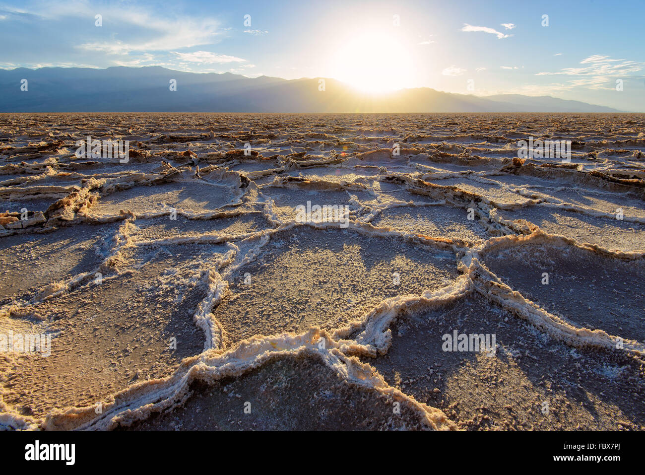 Sunset at Badwater Salt lake in Death Valley Stock Photo - Alamy