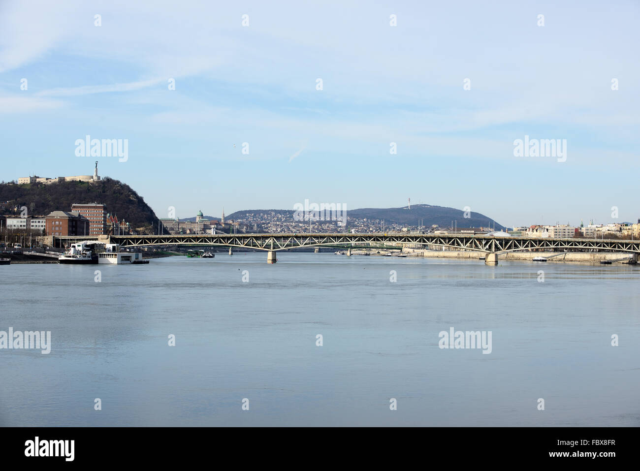 Petofi bridge between Gellert hill and Pest from river the Danube ...