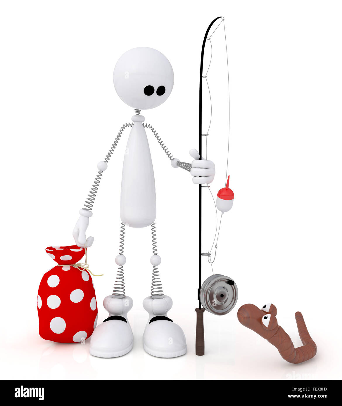 The 3D little man on fishing Stock Photo - Alamy