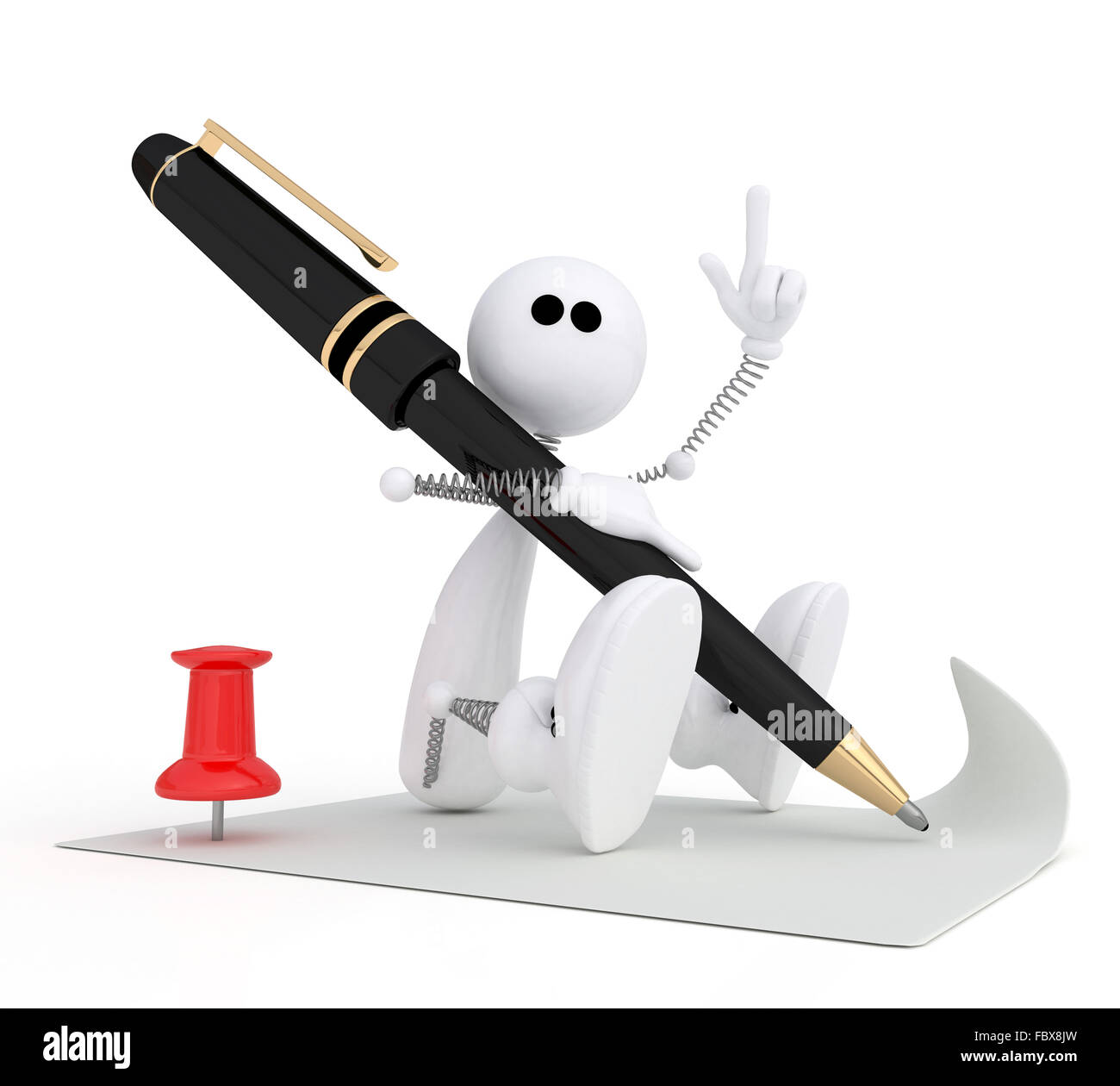 The 3D little man writes the letter Stock Photo - Alamy