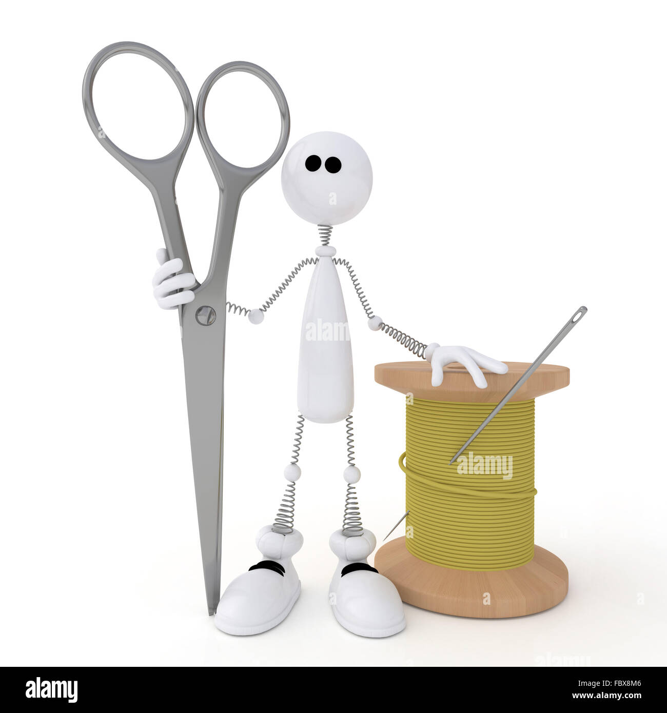 The 3D little man with scissors Stock Photo - Alamy