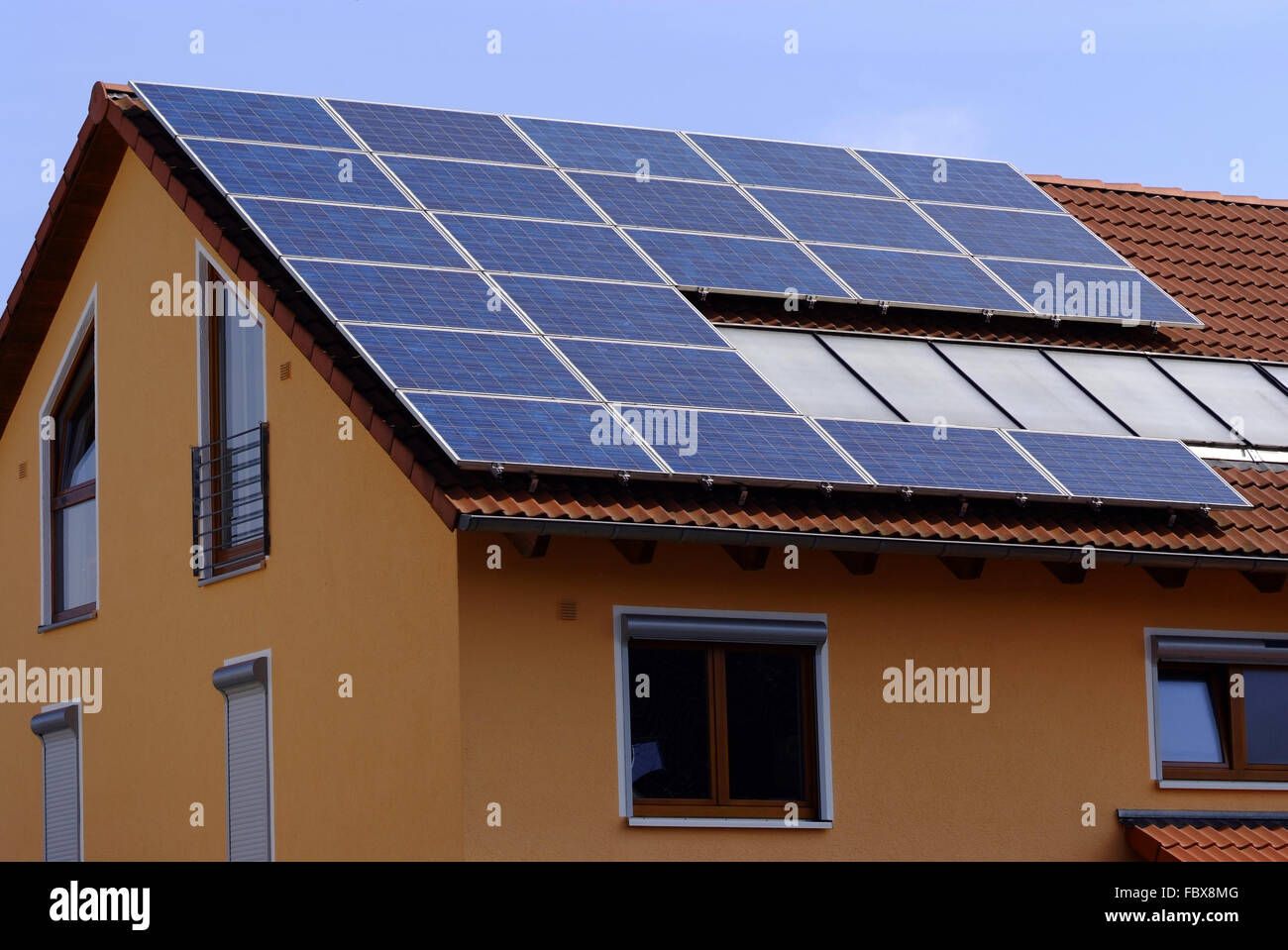 Roof with solar panel surface Stock Photo - Alamy
