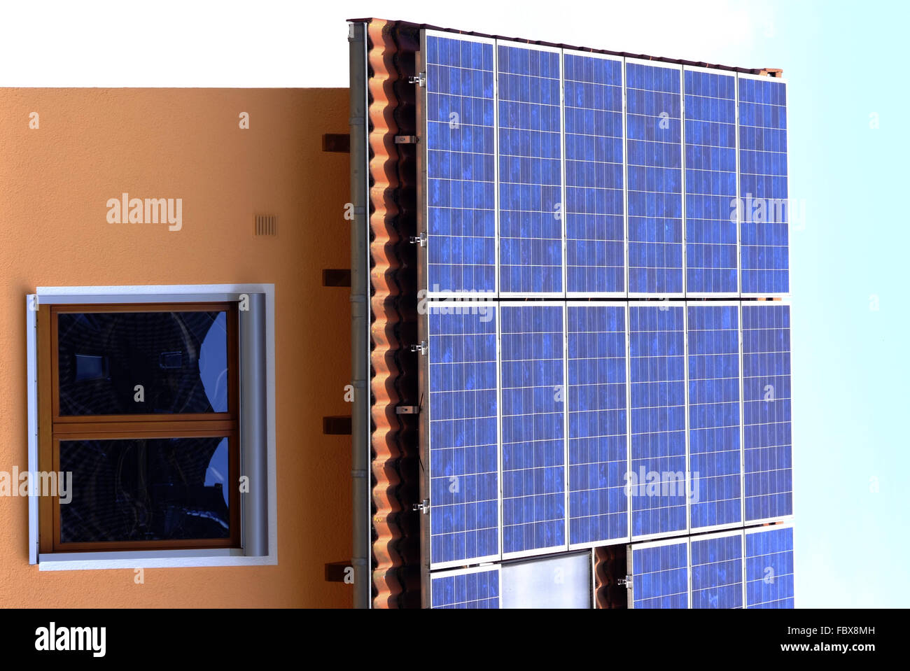 Roof with solar panel surface Stock Photo - Alamy