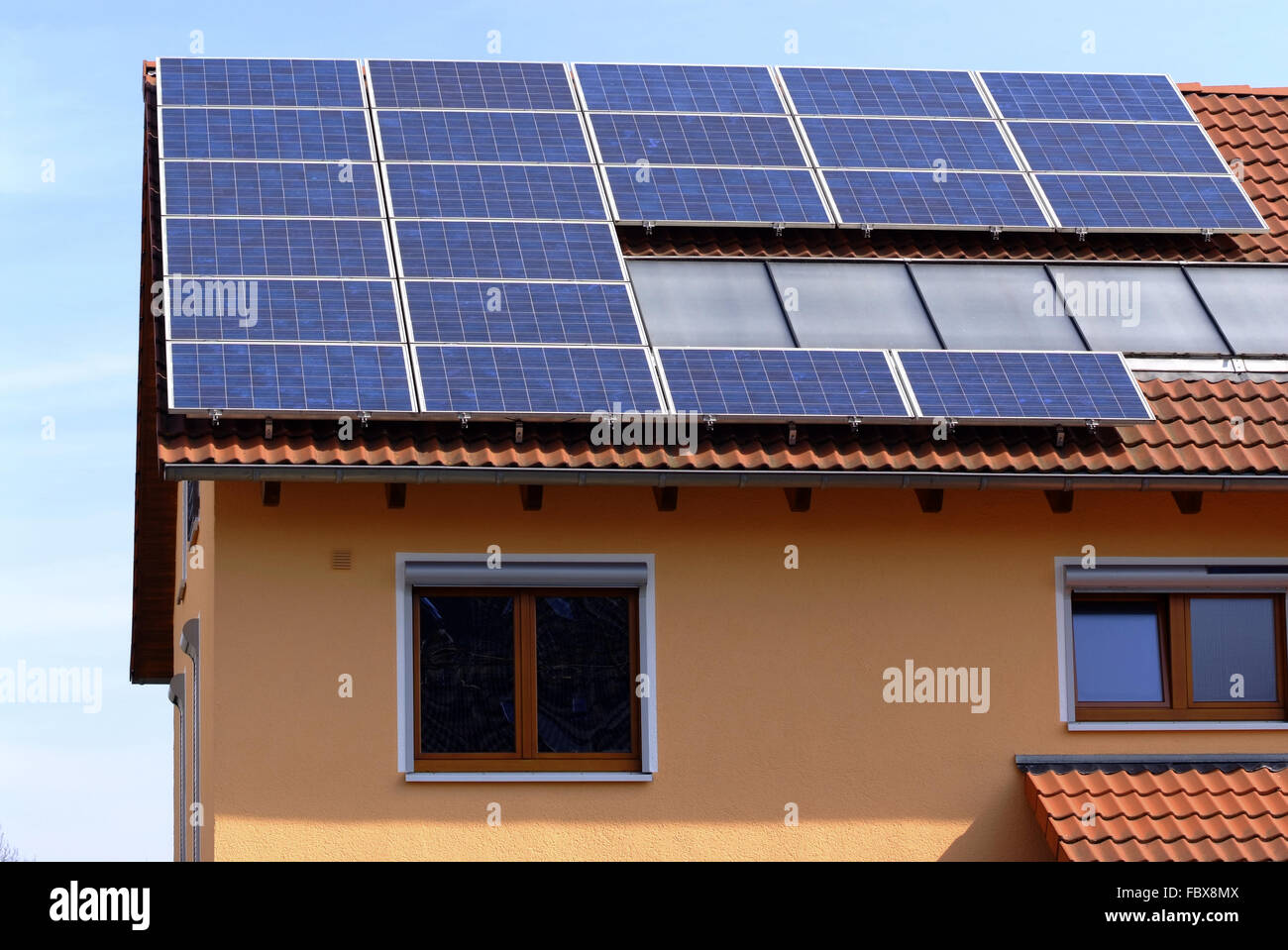 Roof with solar panel surface Stock Photo - Alamy