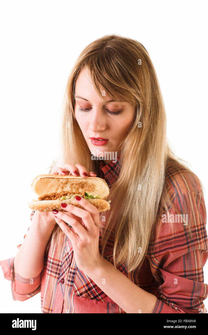 girl with fast food Stock Photo - Alamy