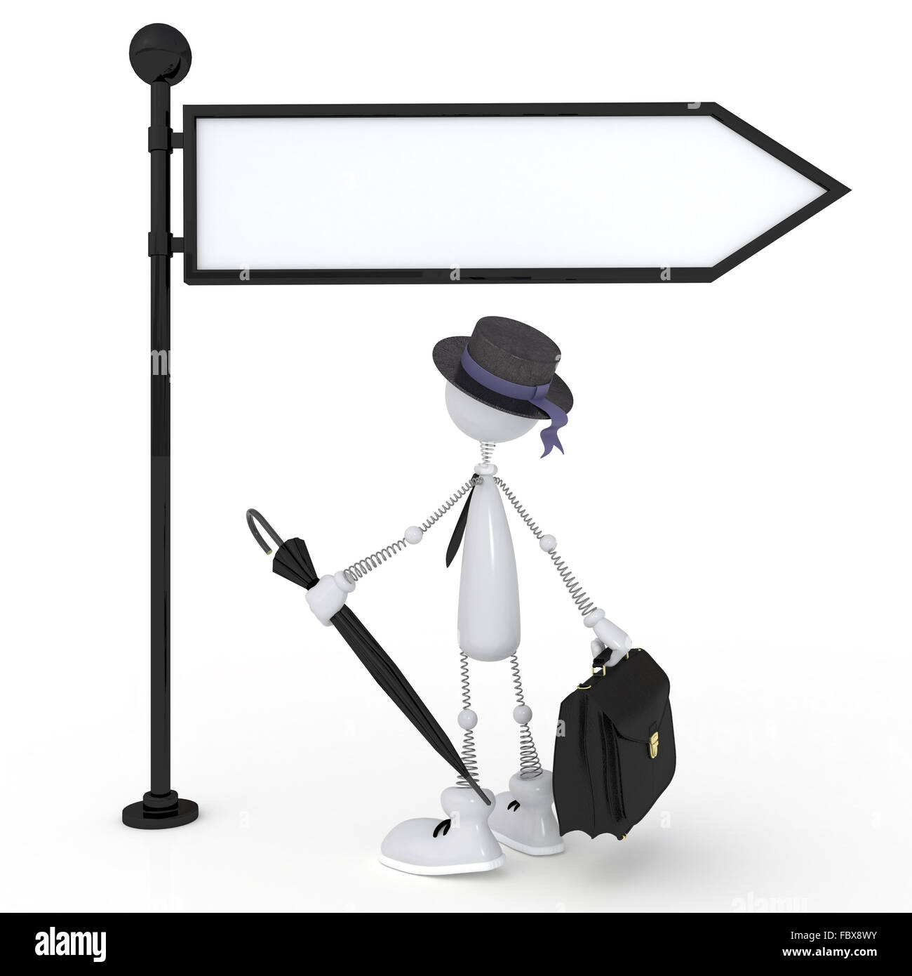 The 3D little man with a signboard Stock Photo - Alamy