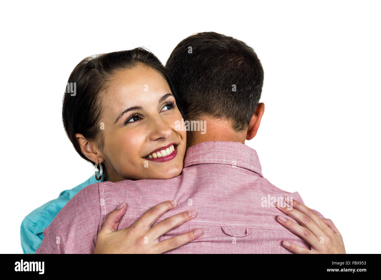 Beautiful woman hugging boyfriend Stock Photo - Alamy