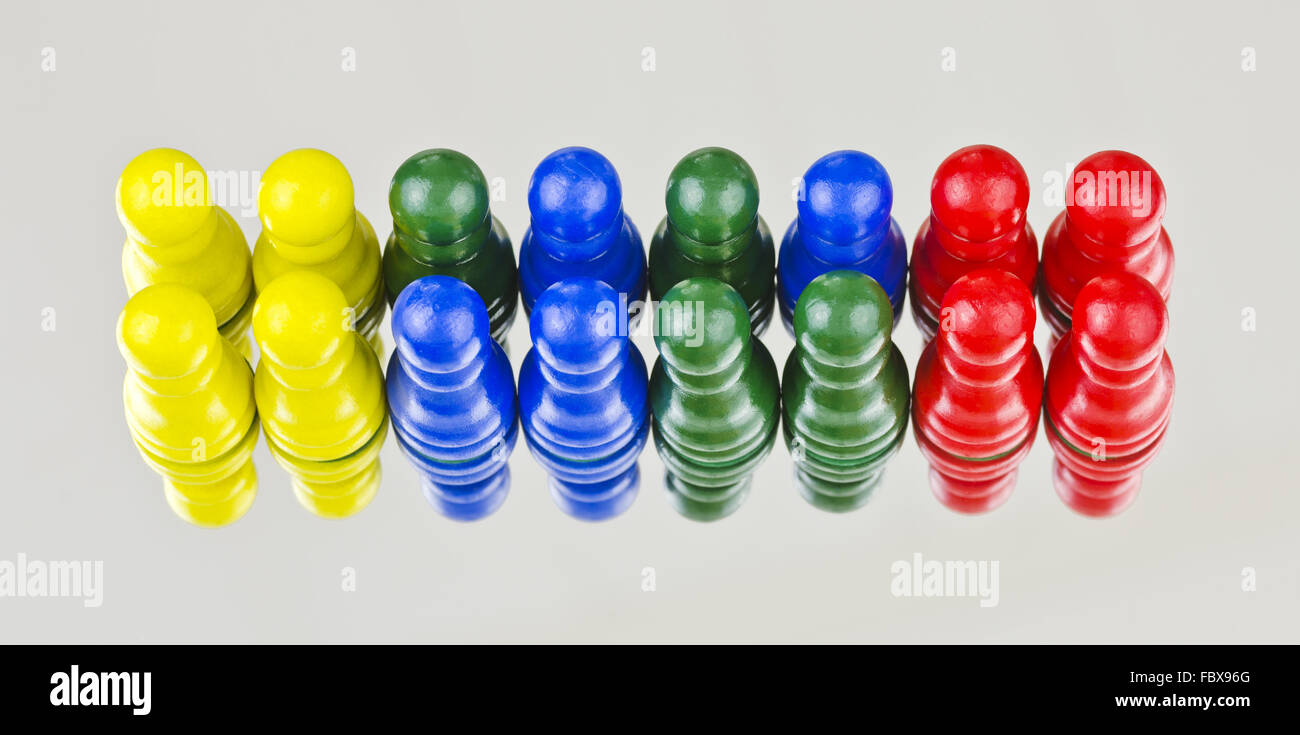 a double row of 16 cones with four colours Stock Photo - Alamy