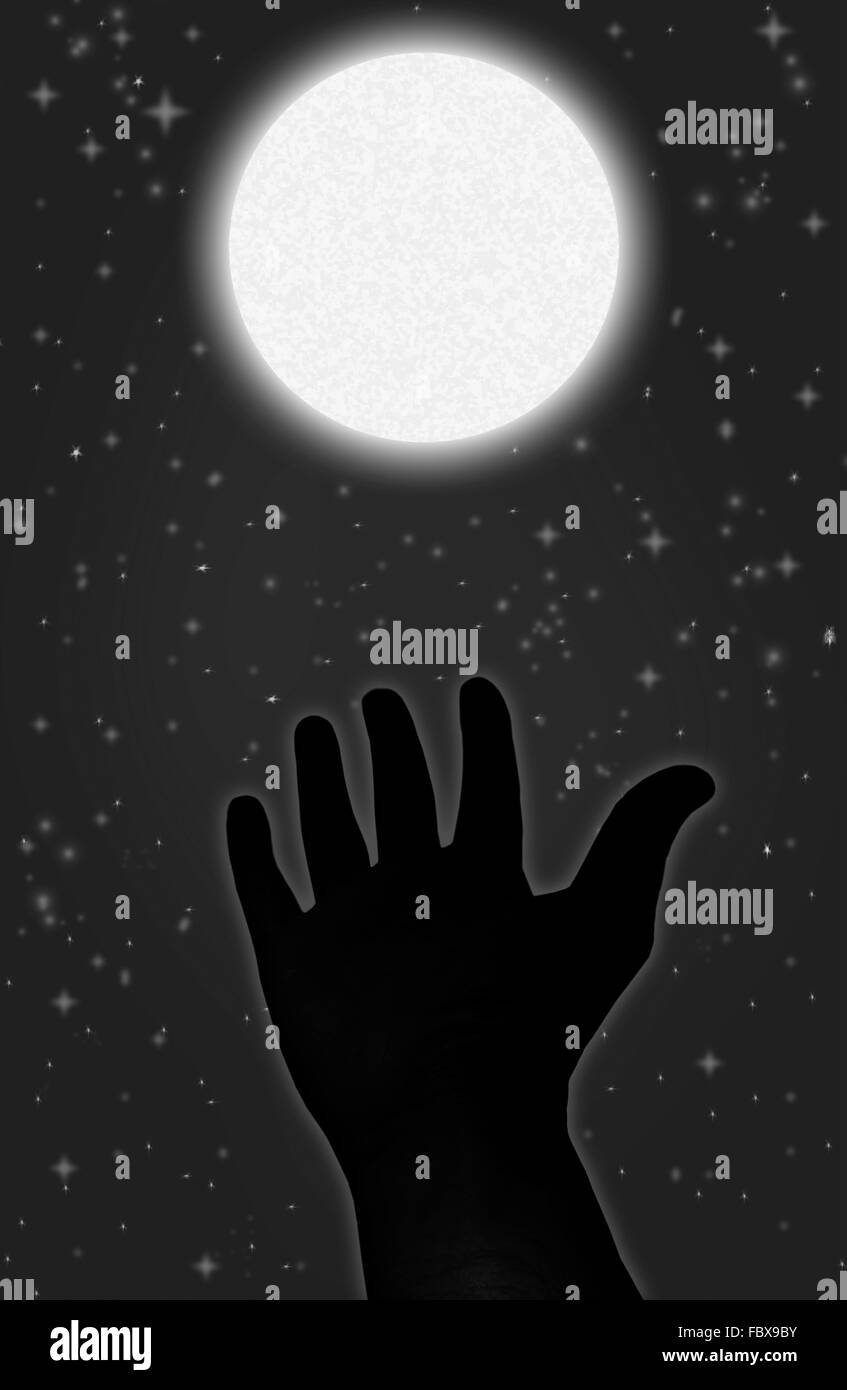 The hand and the moon Stock Photo - Alamy