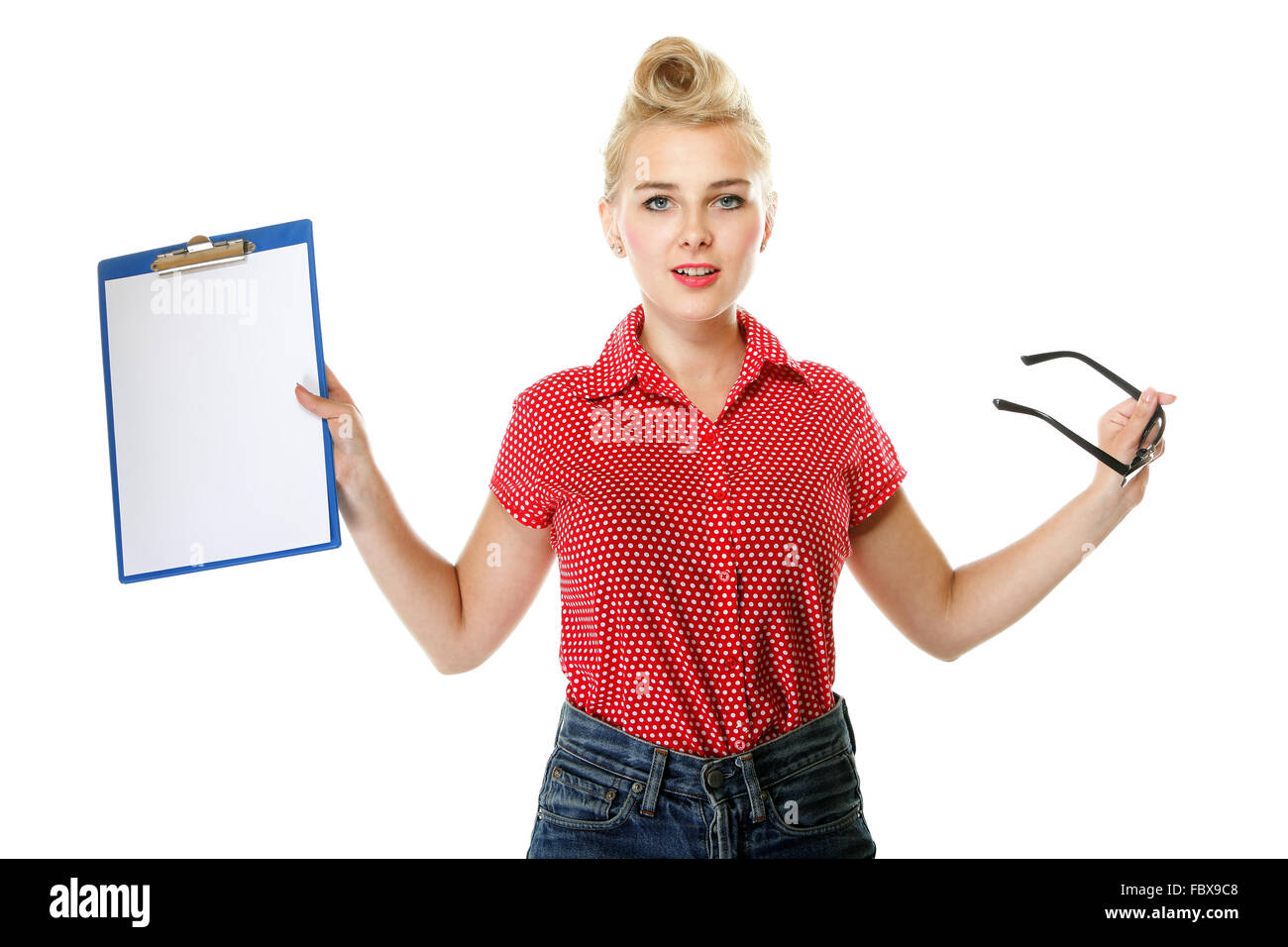Girl showing clipboard hi-res stock photography and images - Alamy