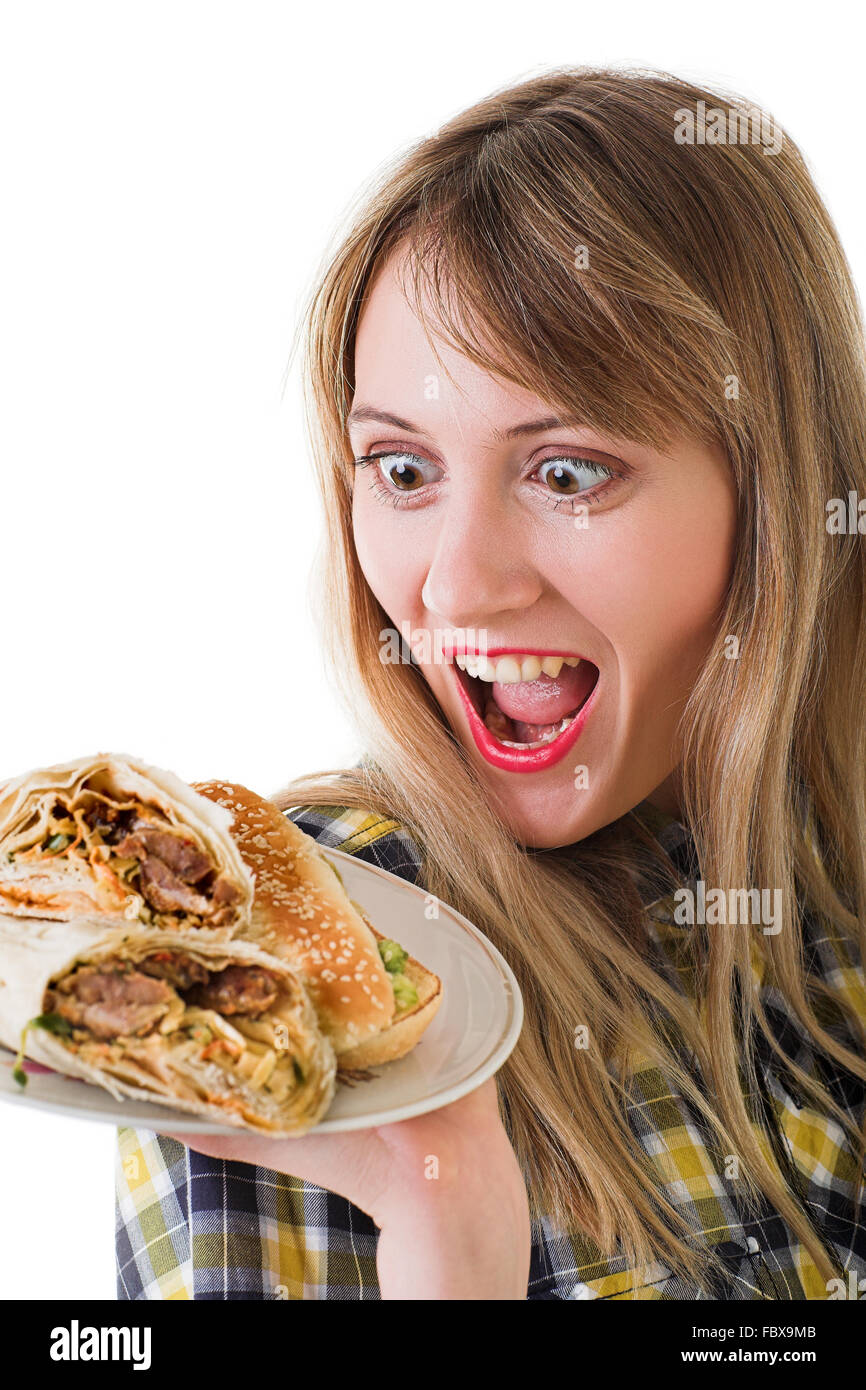 girl with fast food Stock Photo - Alamy