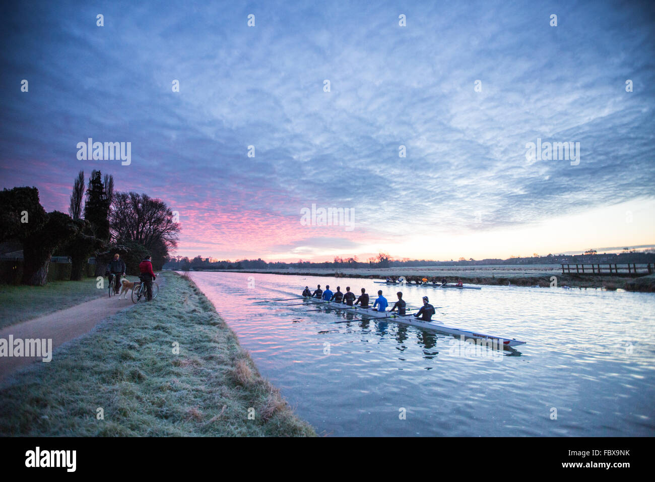 Cambridge University student rowers on the River Cam at sunrise Stock ...