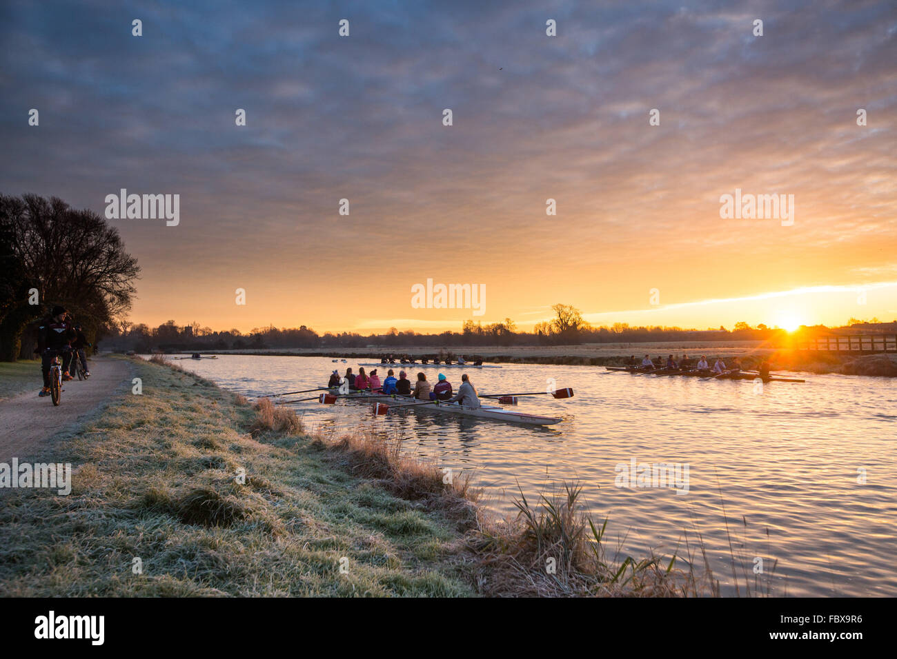 Cambridge University student rowers on the River Cam at sunrise Stock ...