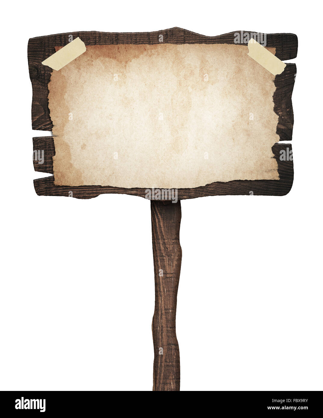 Old weathered wooden sign with vintage paper Stock Photo - Alamy