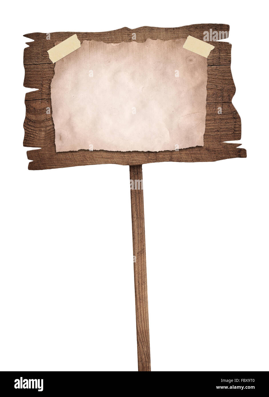 Old weathered wooden sign with vintage paper Stock Photo - Alamy