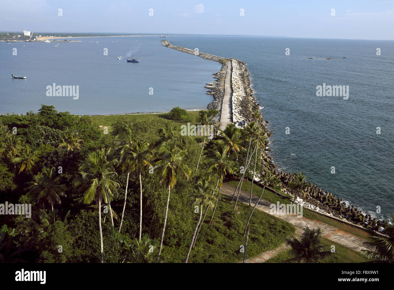Thangassery fishing harbour and breakwater, Kollam (Quilon), Kerala ...