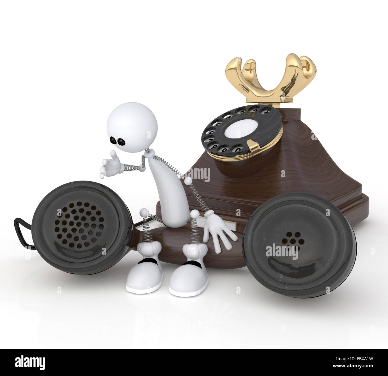 The 3D little man with phone Stock Photo - Alamy