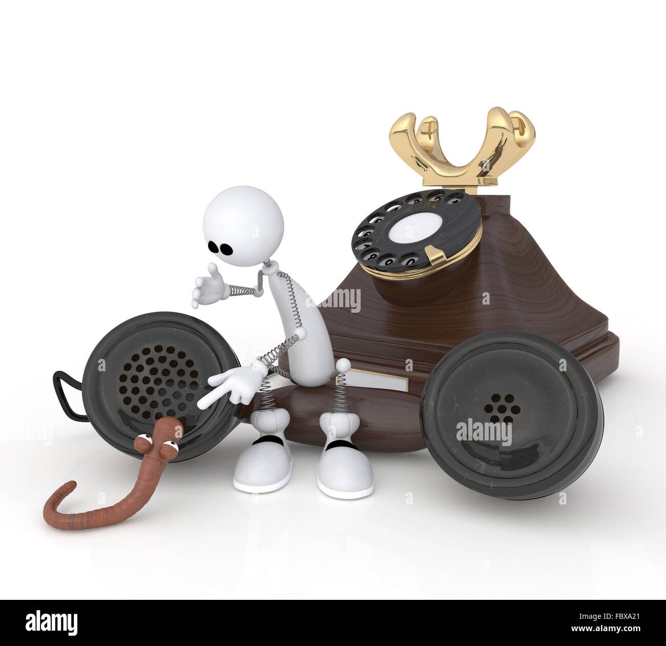 The 3D little man with phone Stock Photo - Alamy