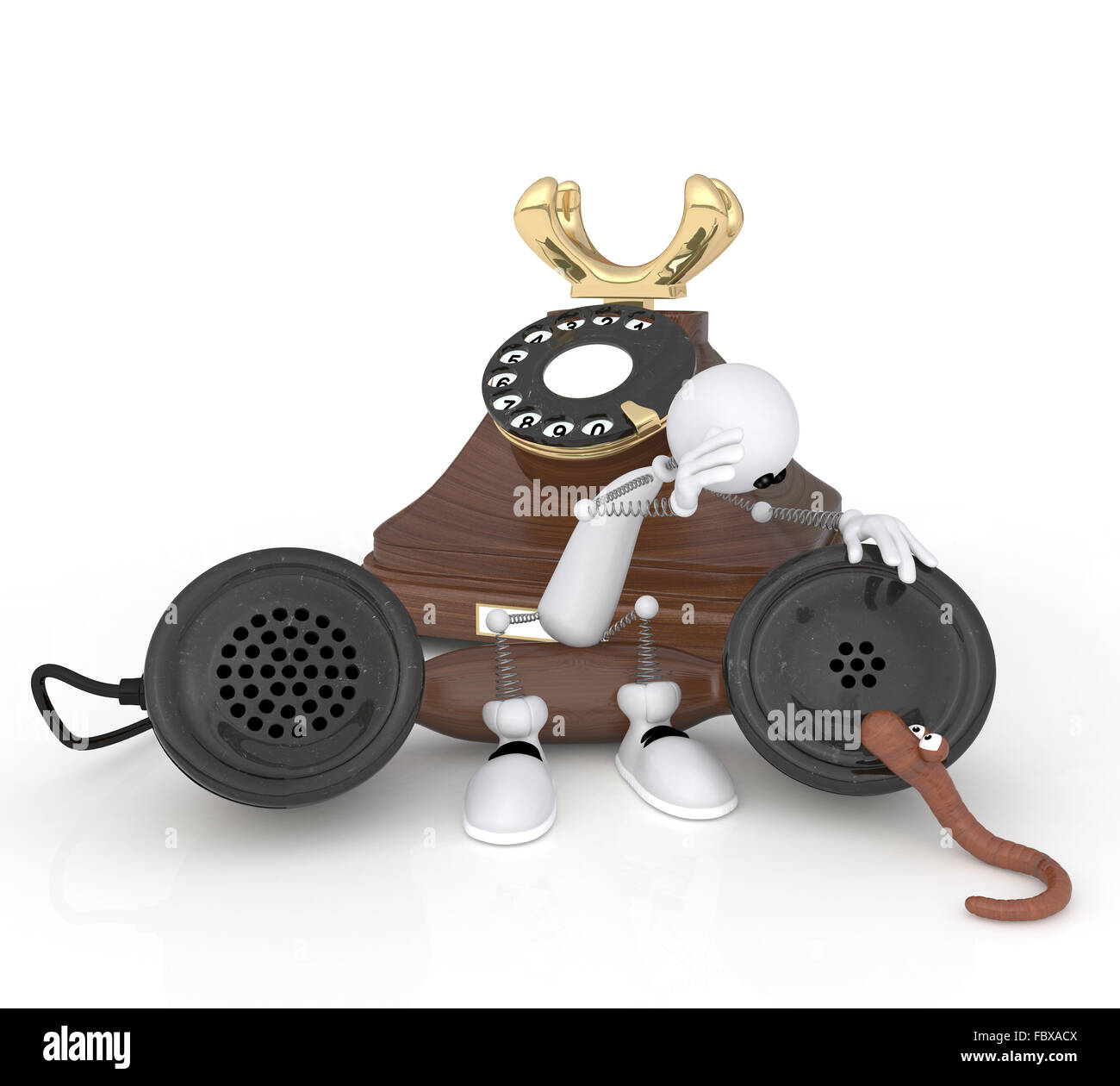 The 3D little man with phone Stock Photo - Alamy