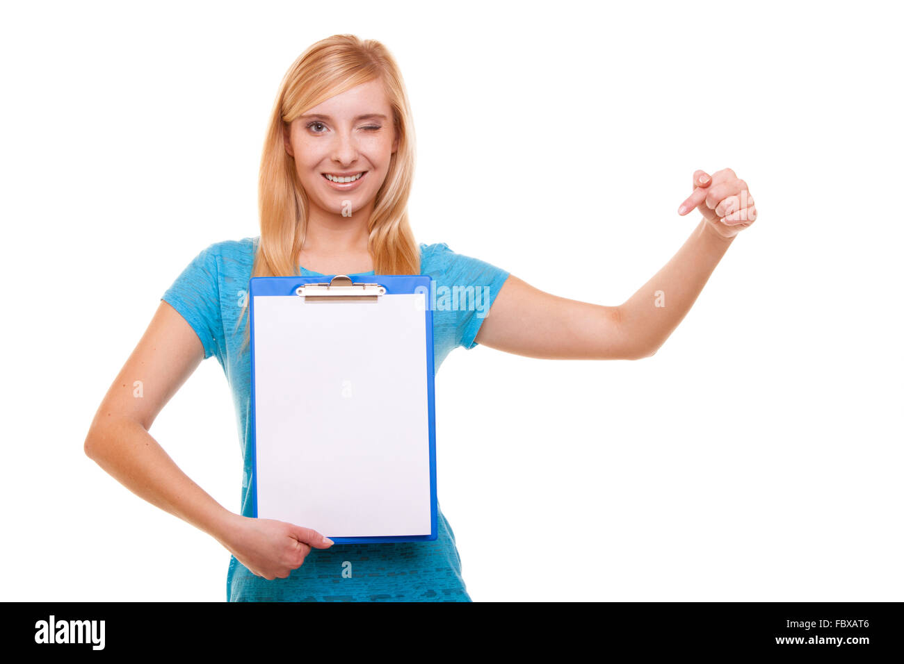 Girl showing clipboard hi-res stock photography and images - Alamy