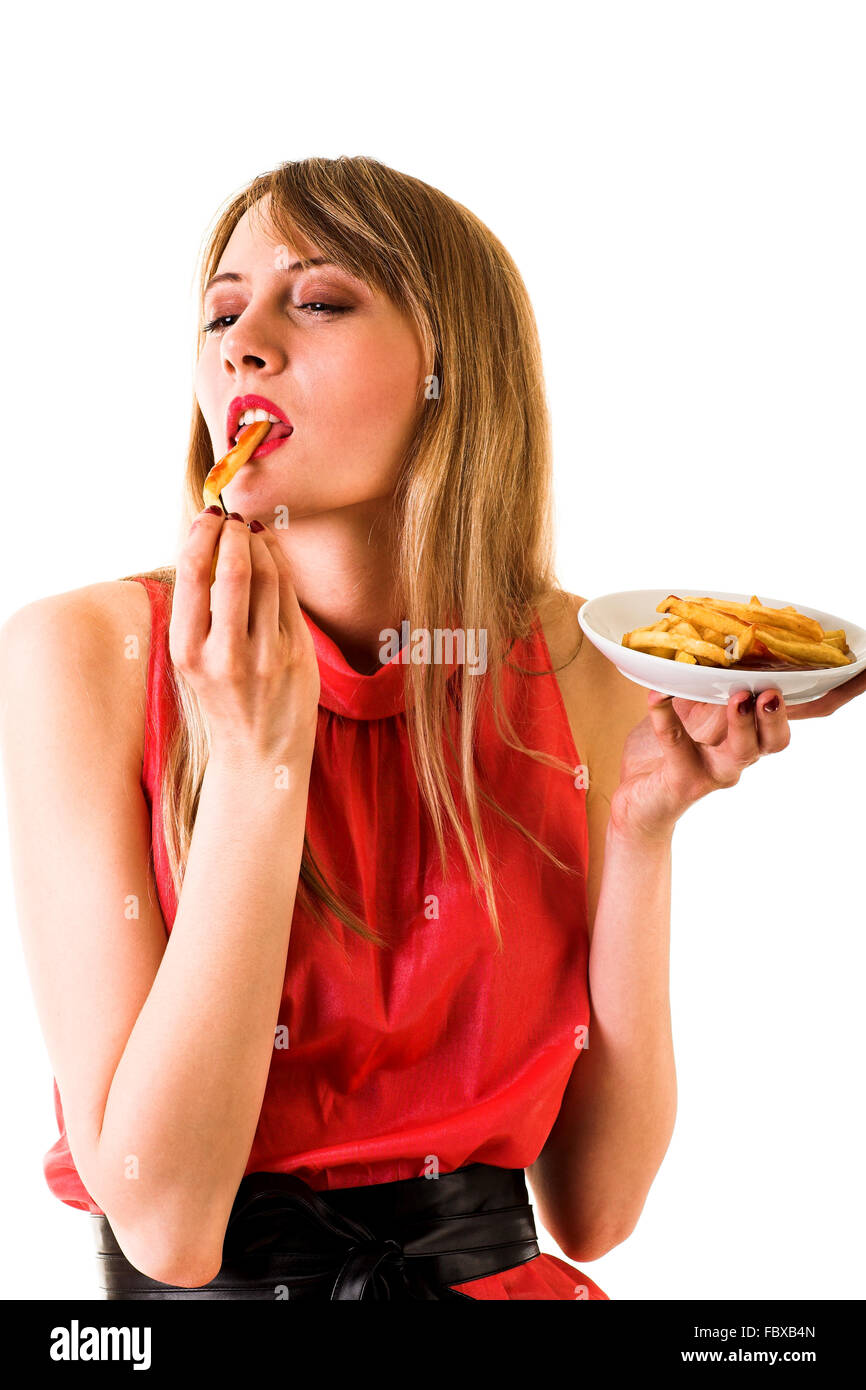 girl with fast food Stock Photo - Alamy