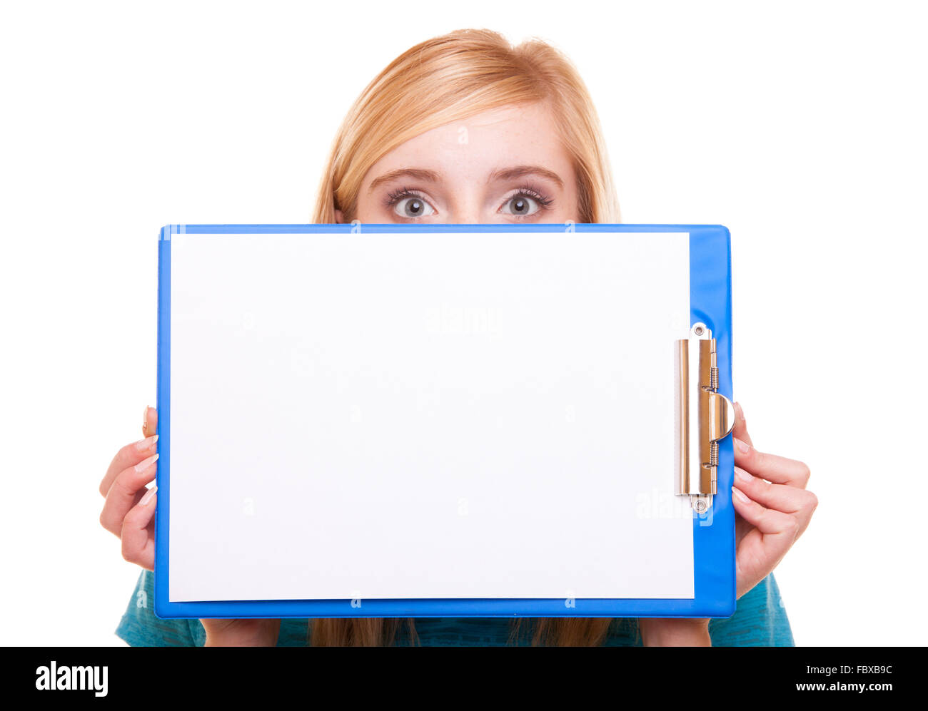 Girl showing clipboard hi-res stock photography and images - Alamy