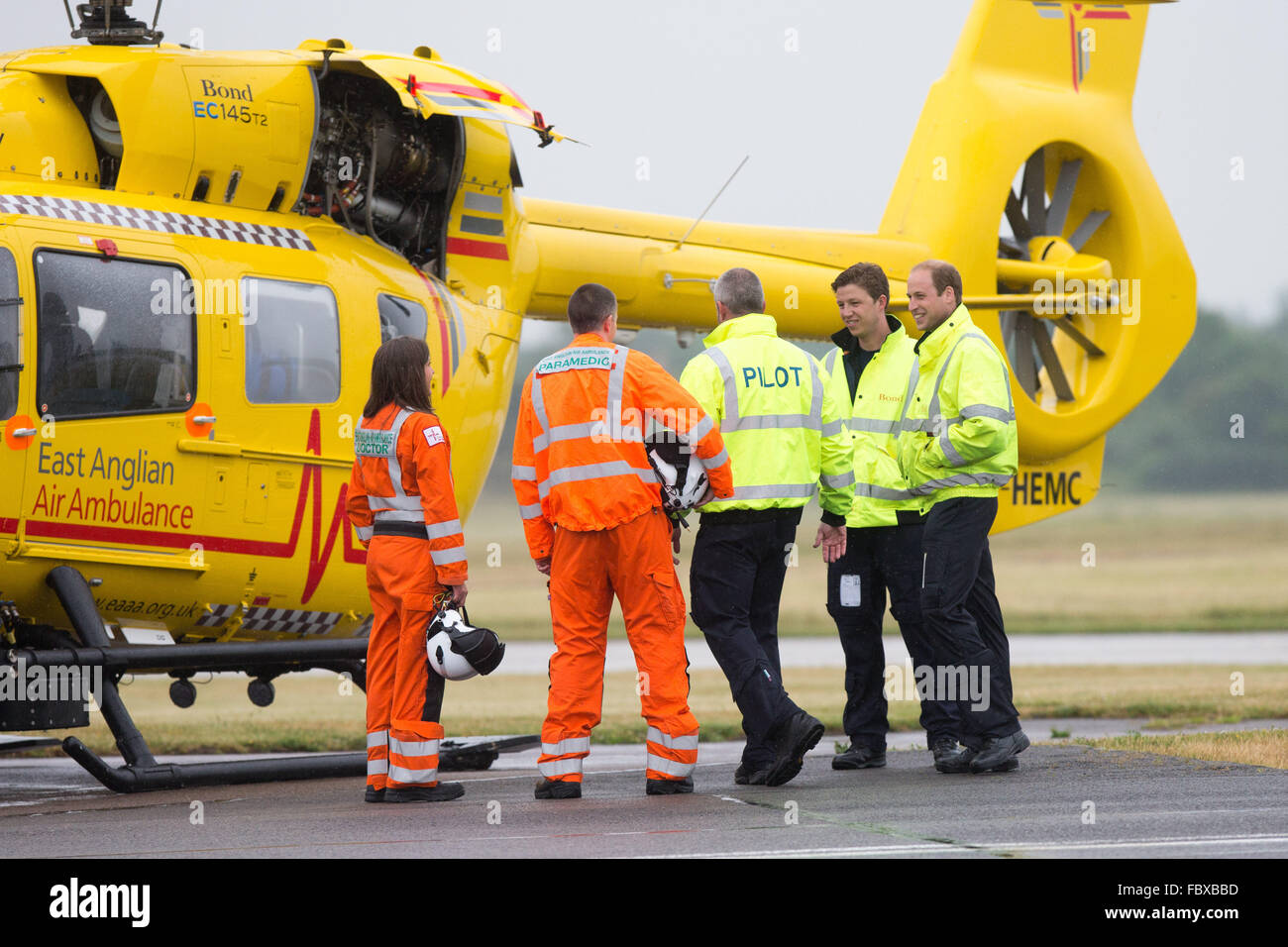 Prince William at Cambridge Airport on the first day of his new job as a helicopter pilot for ...