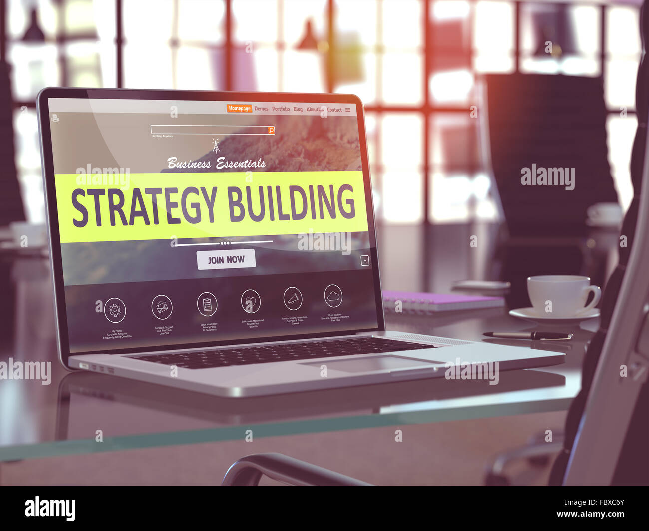 Strategy Building on Laptop in Modern Workplace Background Stock Photo ...