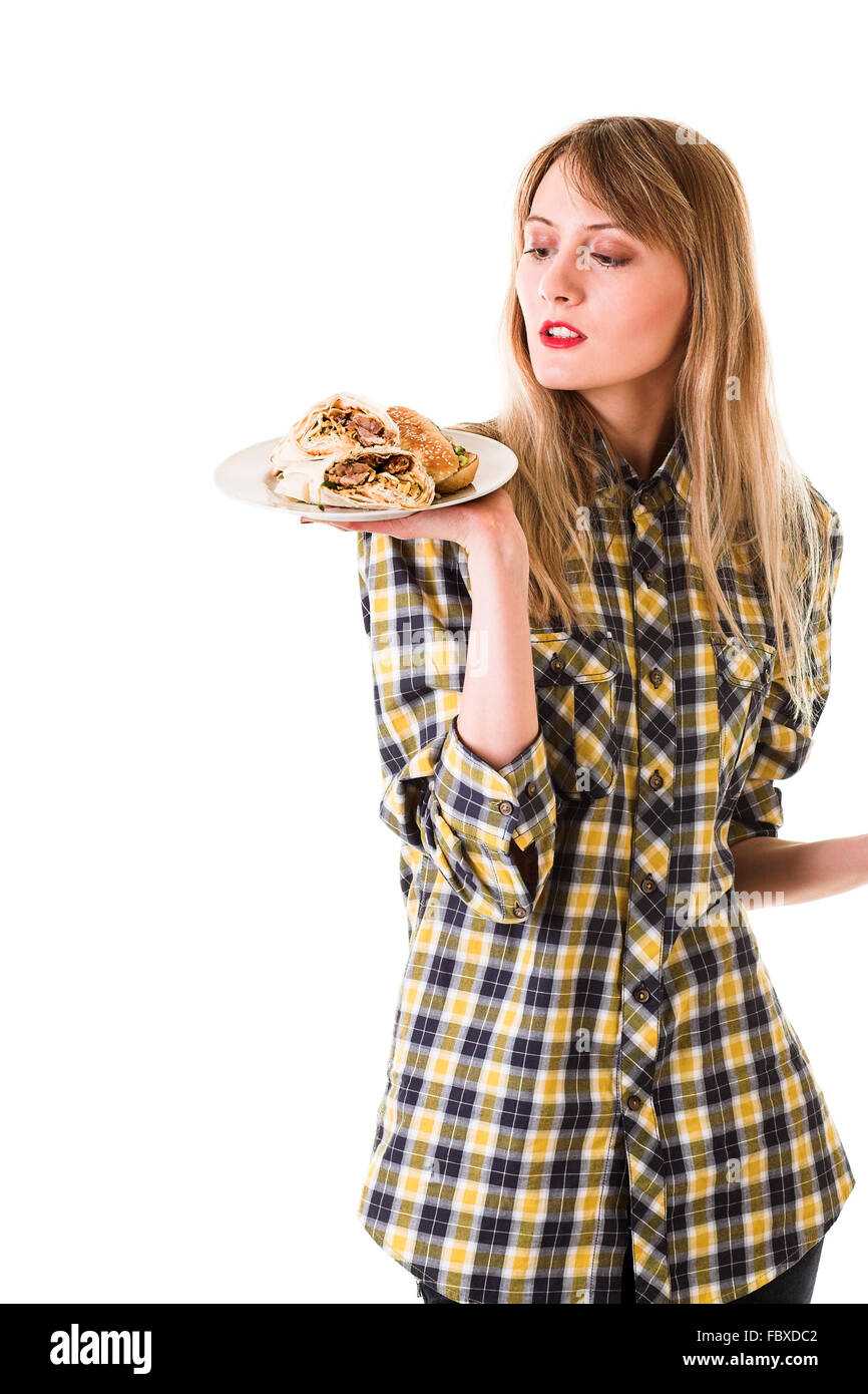 girl with fast food Stock Photo - Alamy
