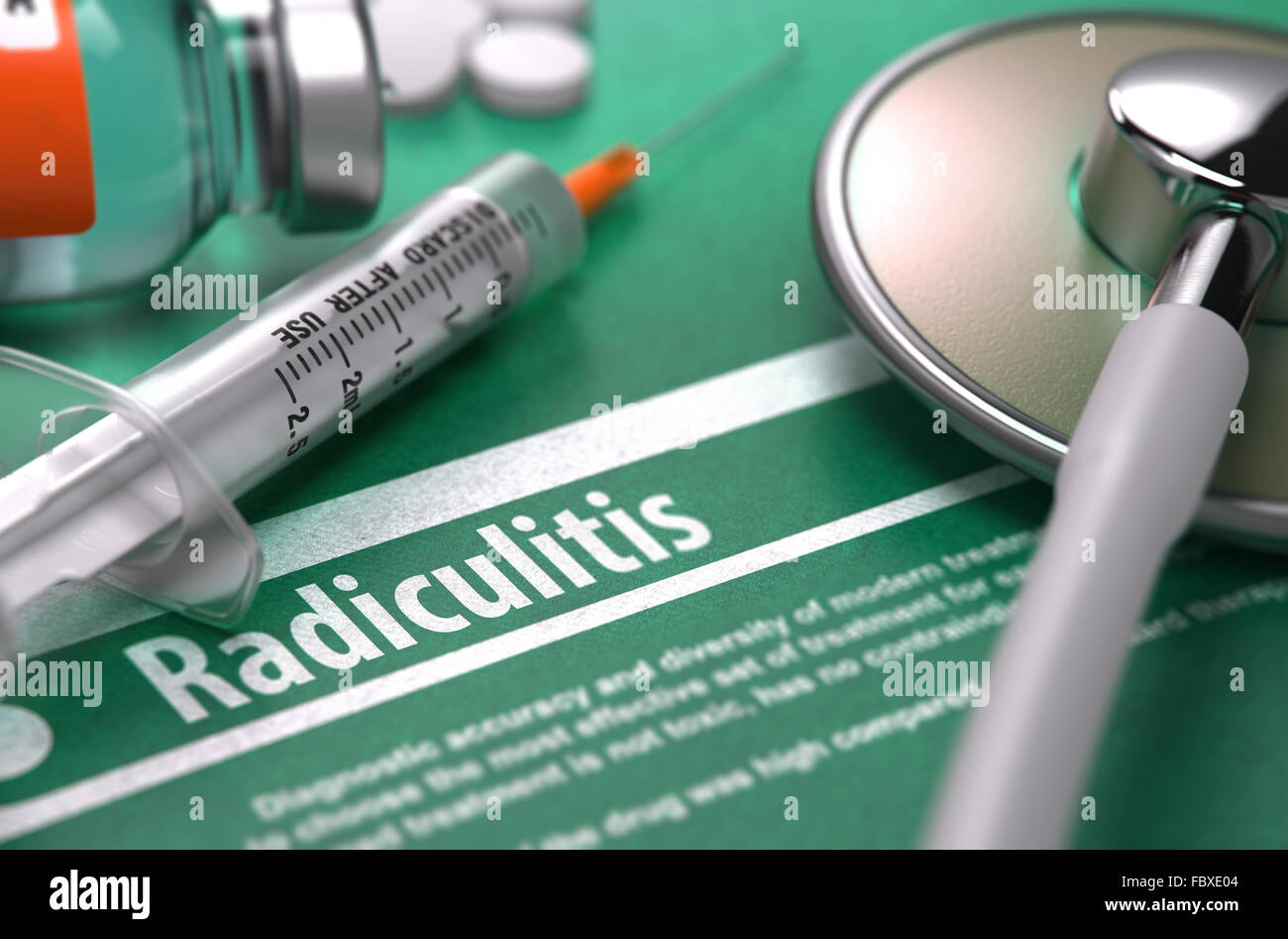 Radiculitis - Printed Diagnosis on Green Background Stock Photo - Alamy