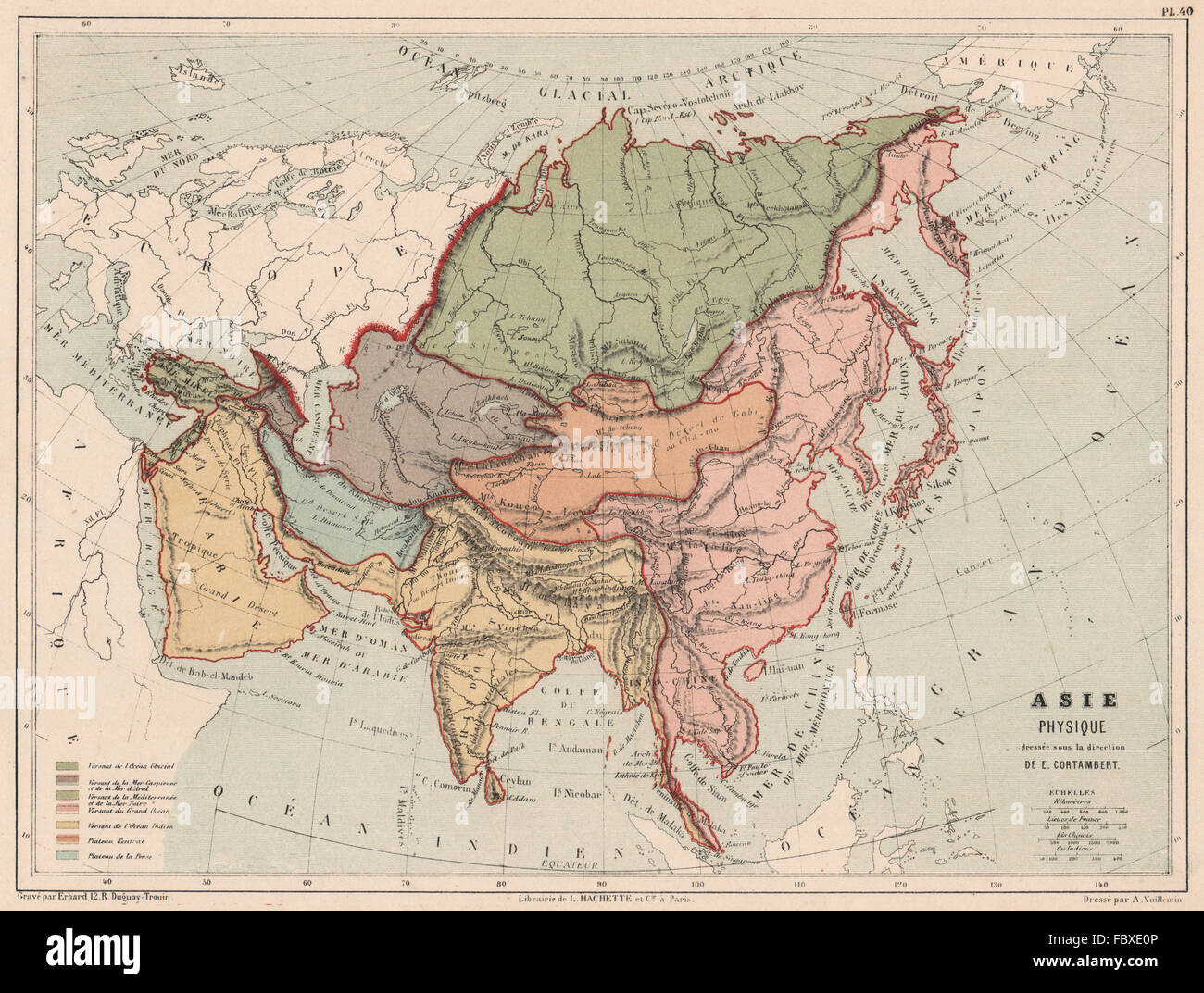 ASIA WATERSHEDS into Arctic Indian Pacific Oceans Mediterranean, 1880 ...