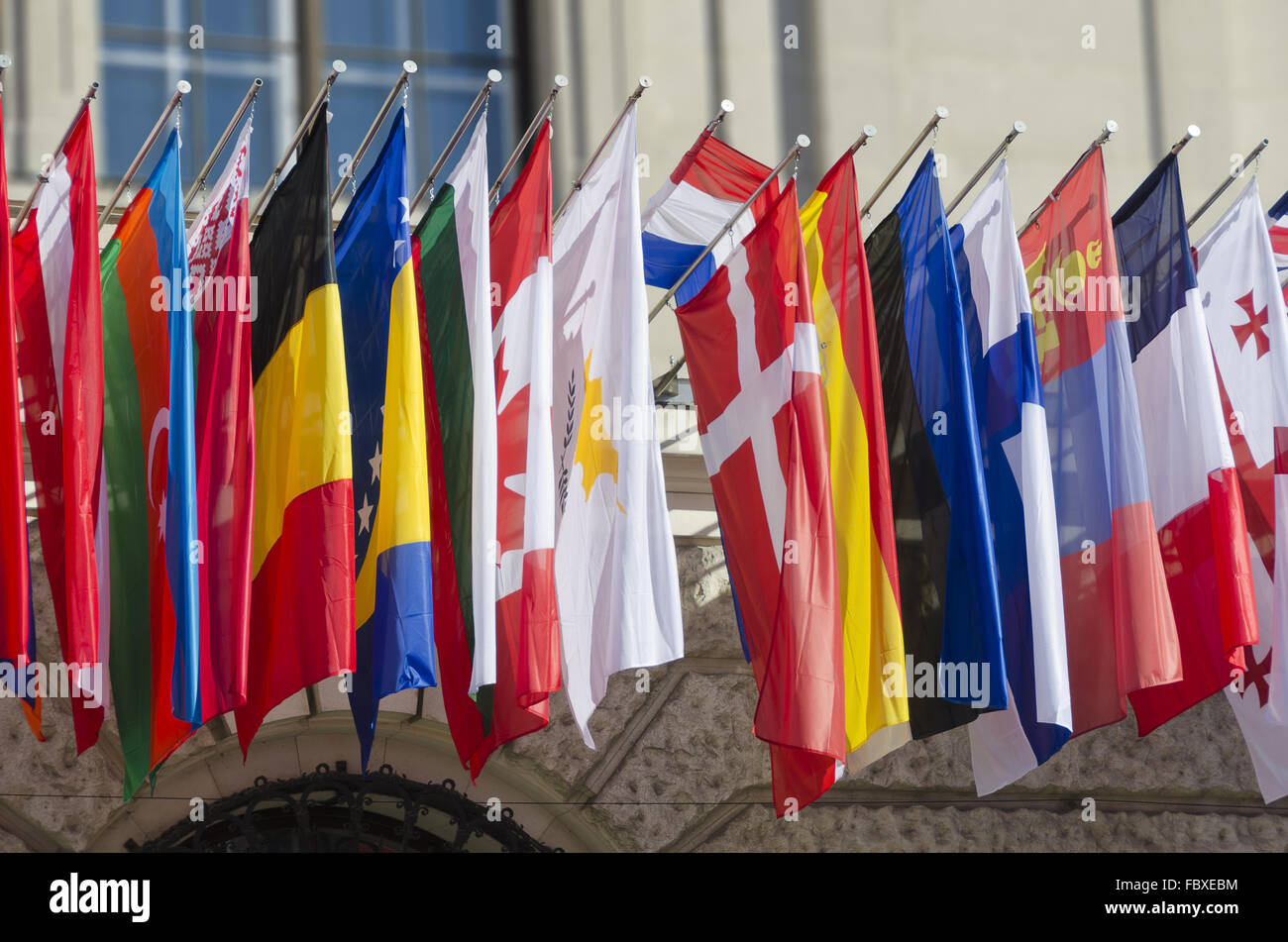 Flags on building hi-res stock photography and images - Alamy