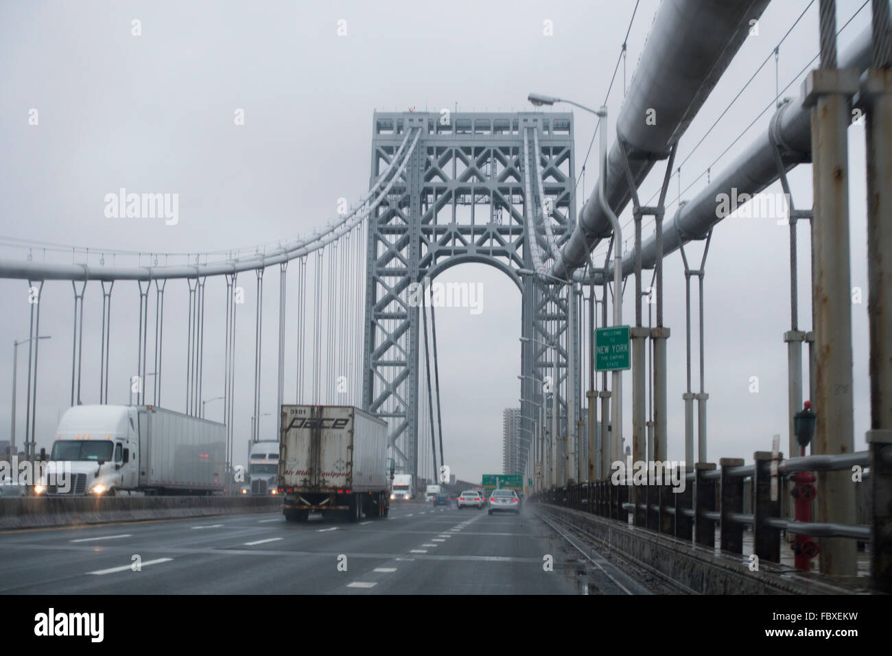 heading into New York on the George Washington bridge in bad weather ...