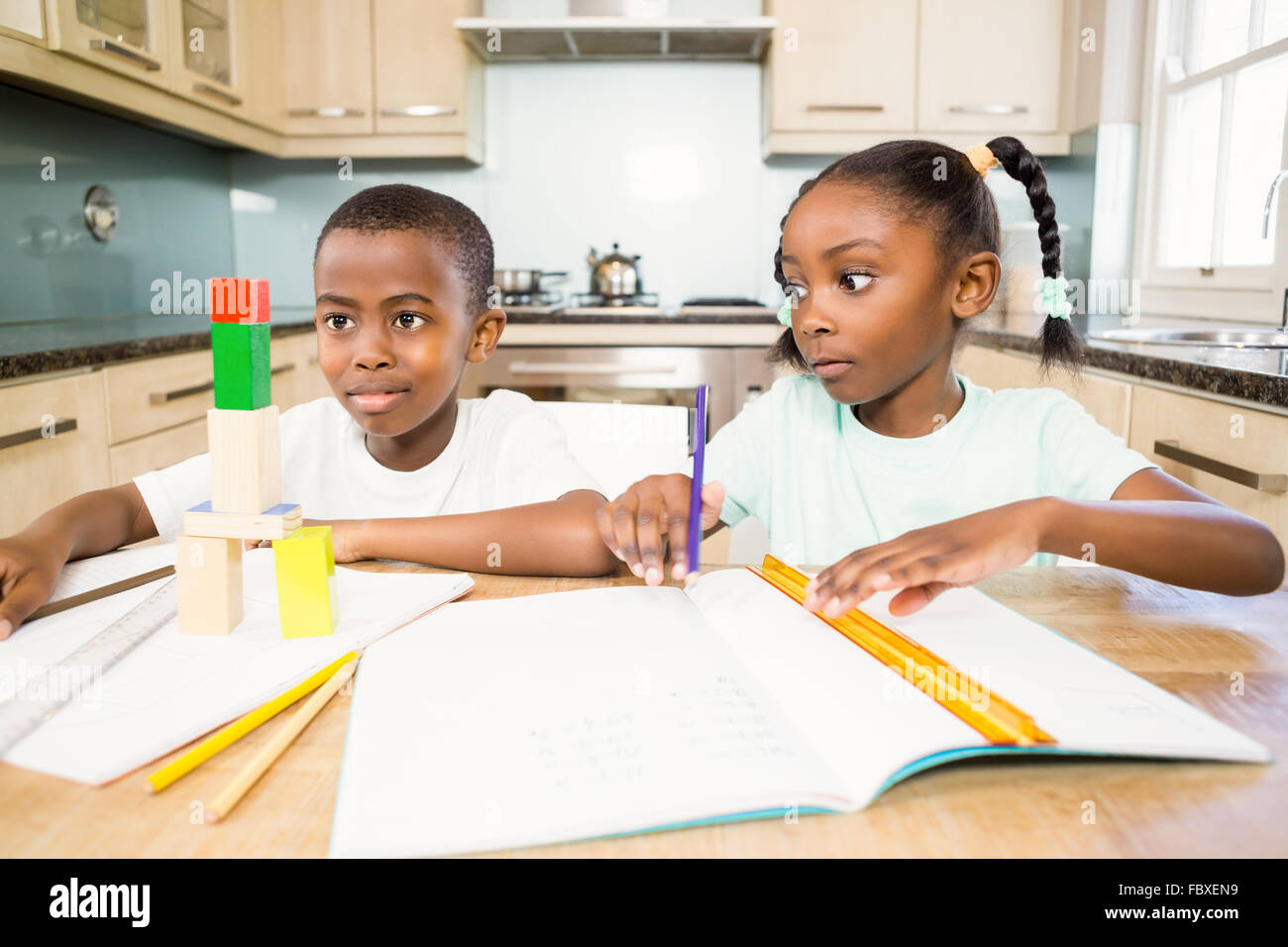 Homework kitchen hi-res stock photography and images - Alamy