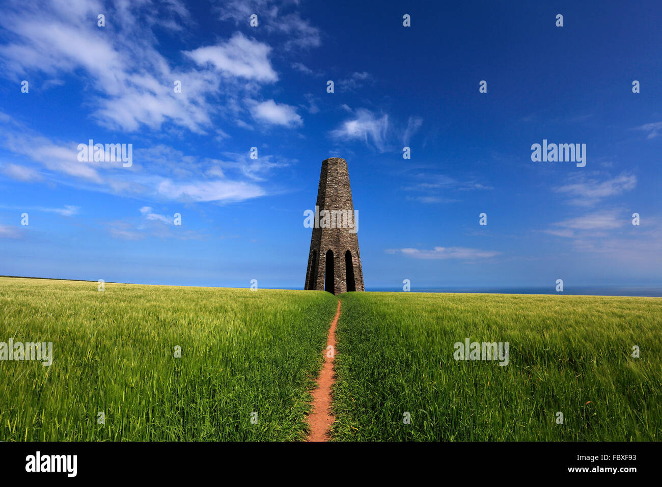 Summer, the stone built Daymark Tower, at Forward Point, Start Bay ...