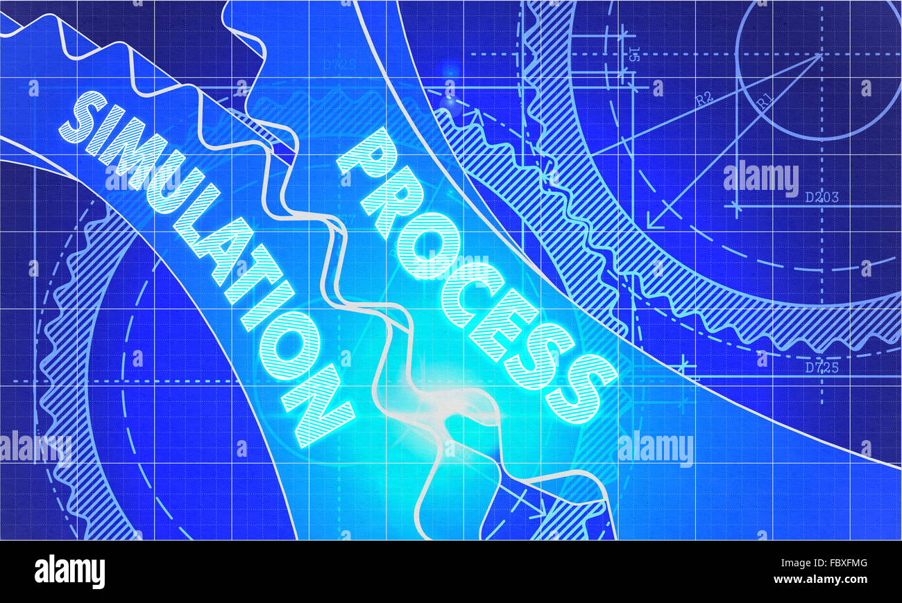 Process Simulation on Blueprint of Cogs Stock Photo - Alamy