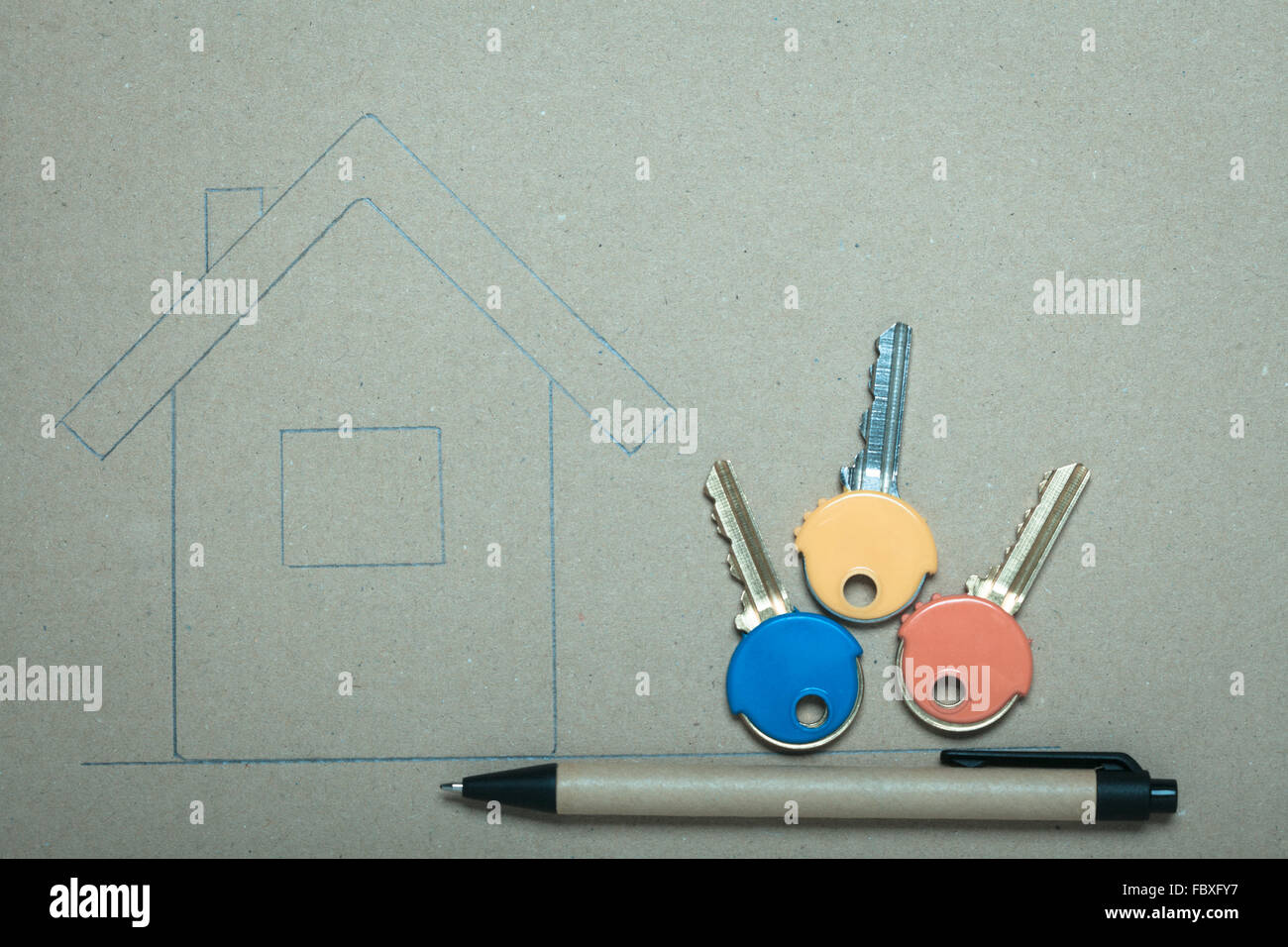 Hand drawn house and keys, real estate building Stock Photo - Alamy