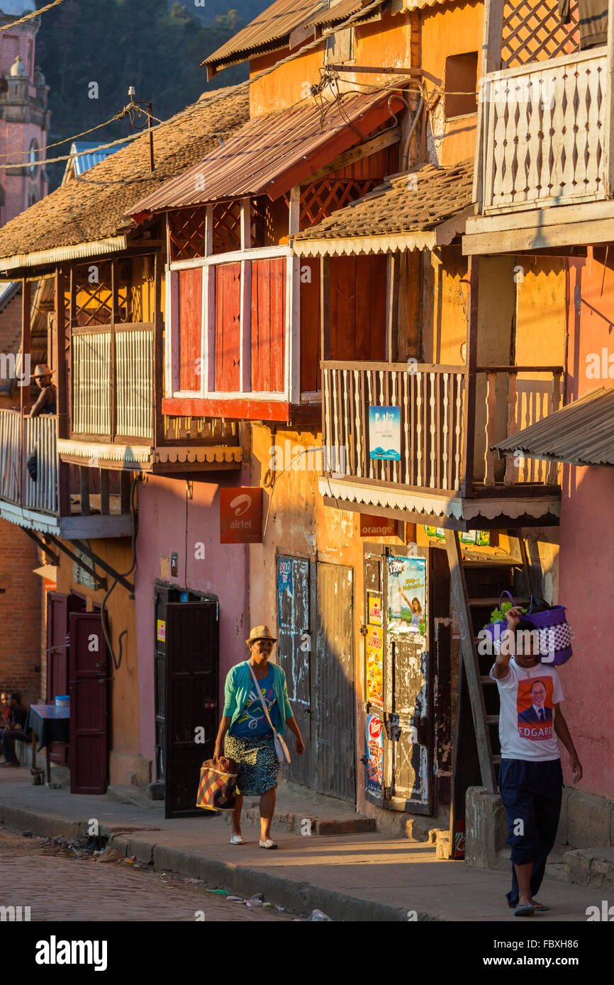 Street scenic,old facades,The upper town,Fianarantsoa ,Madagascar Stock ...