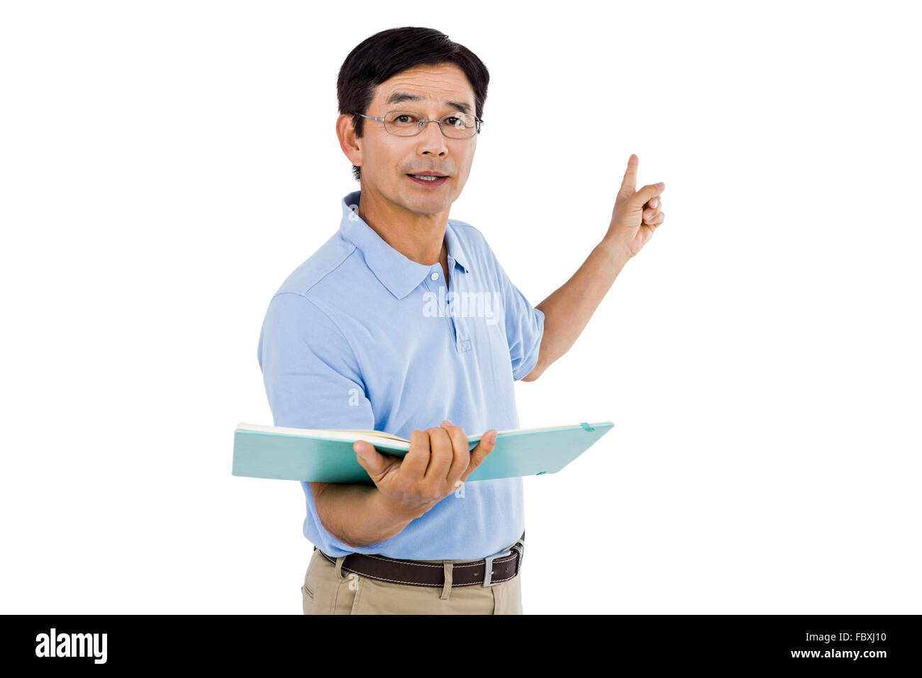 Elderly man pointing behind him Stock Photo - Alamy