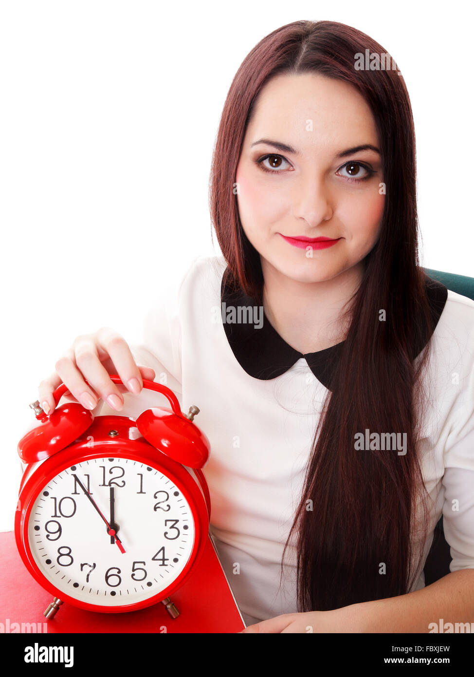 Woman with red clock. Time management concept Stock Photo - Alamy