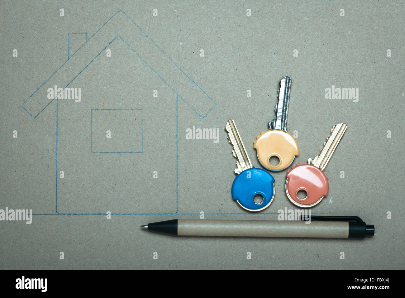 Hand drawn house and keys, real estate building Stock Photo - Alamy