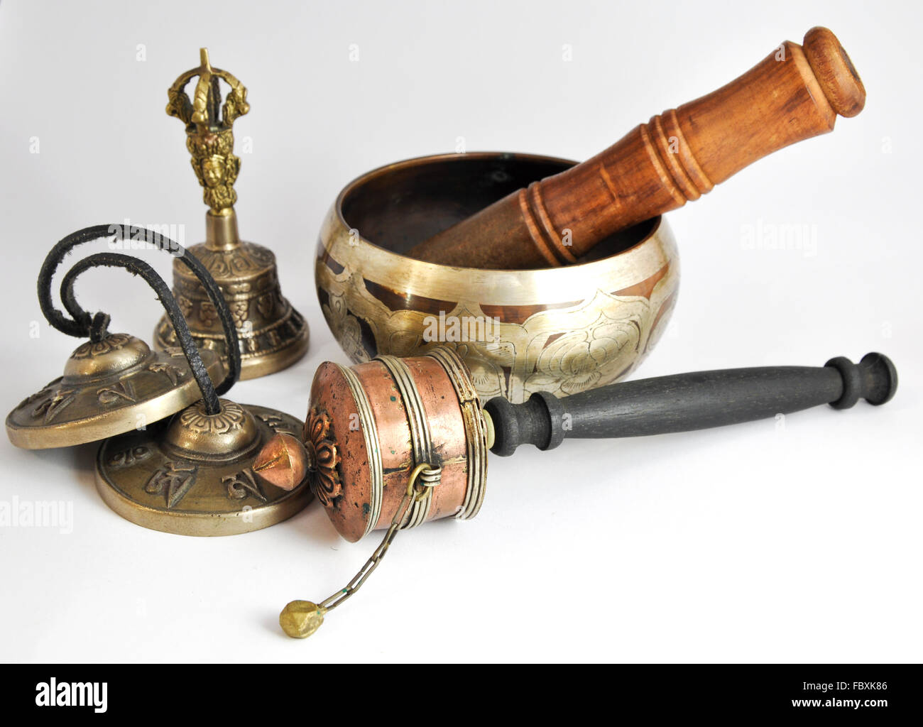 Buddhist and Indian religious objects isolated on white Stock Photo - Alamy