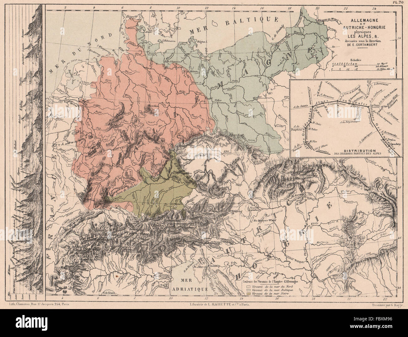 GERMANY WATERSHEDS/drainage divides into North Baltic Black Seas. Alps ...