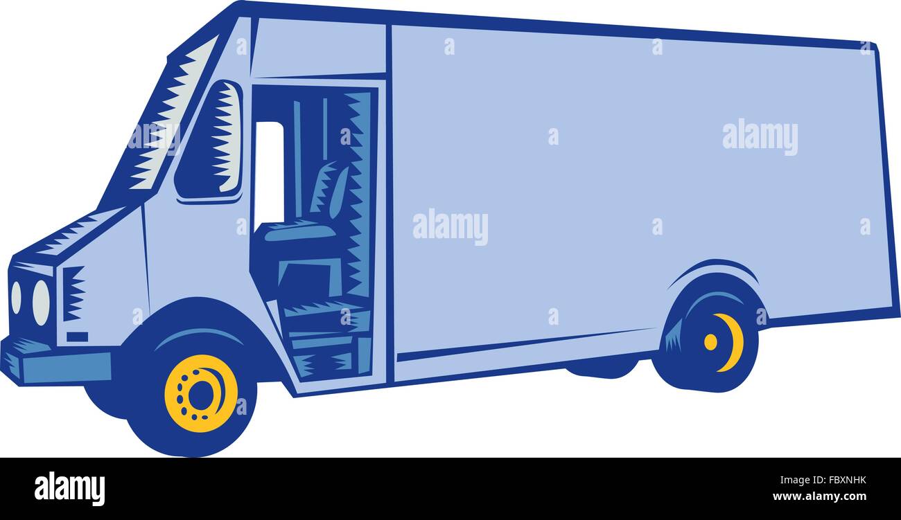 Illustration of a closed delivery van truck viewed from the side set on ...