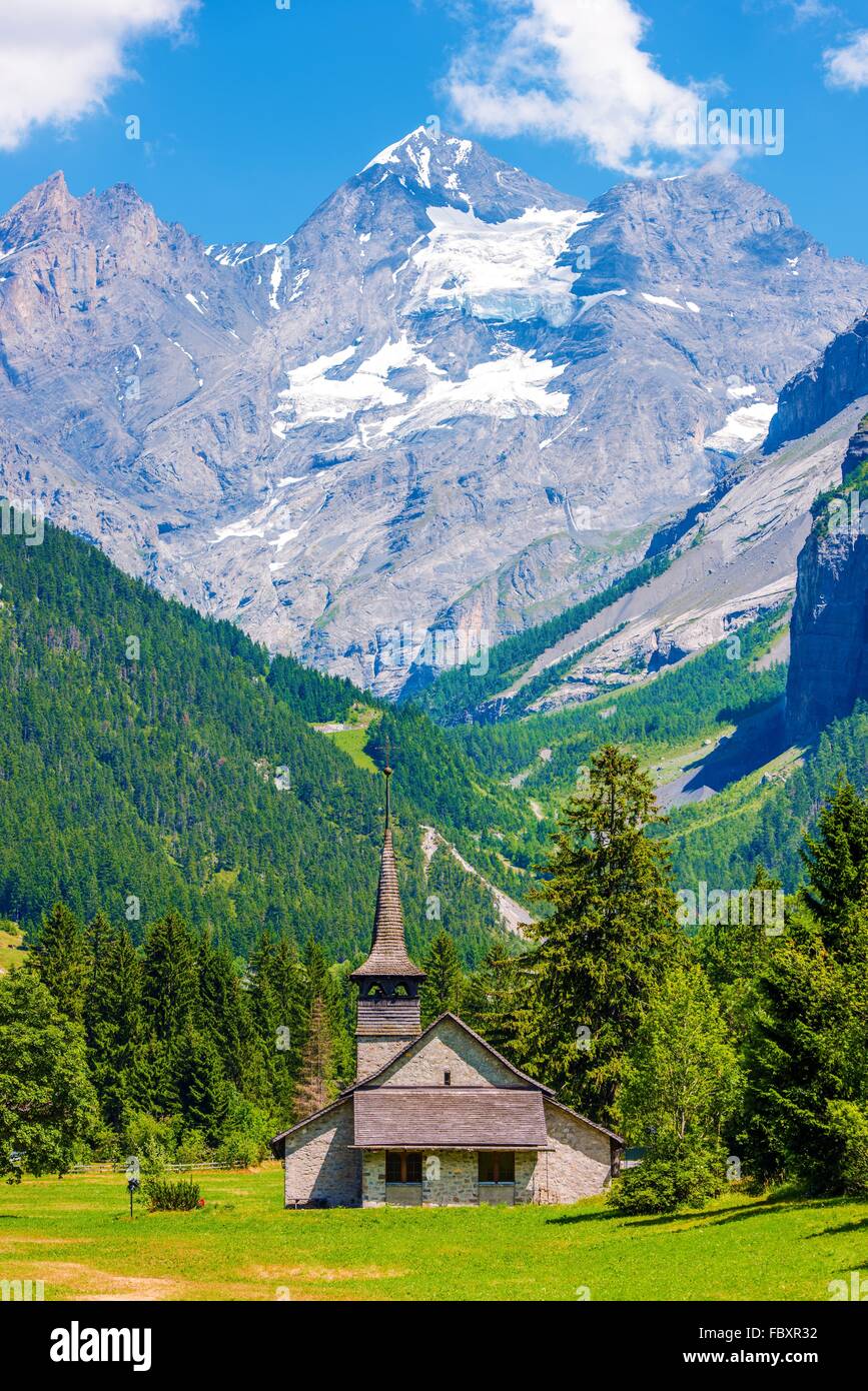 Switzerland Mountain Summer Scenery and Kandersteg Mountain Chapel ...