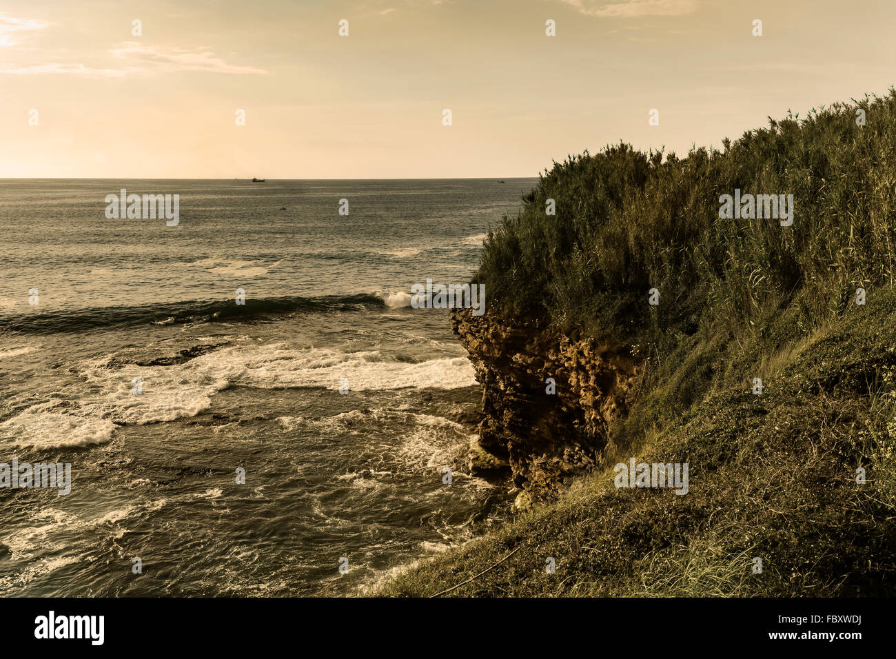 Aquamarine seas and cliff with many vegetation in the village of La ...