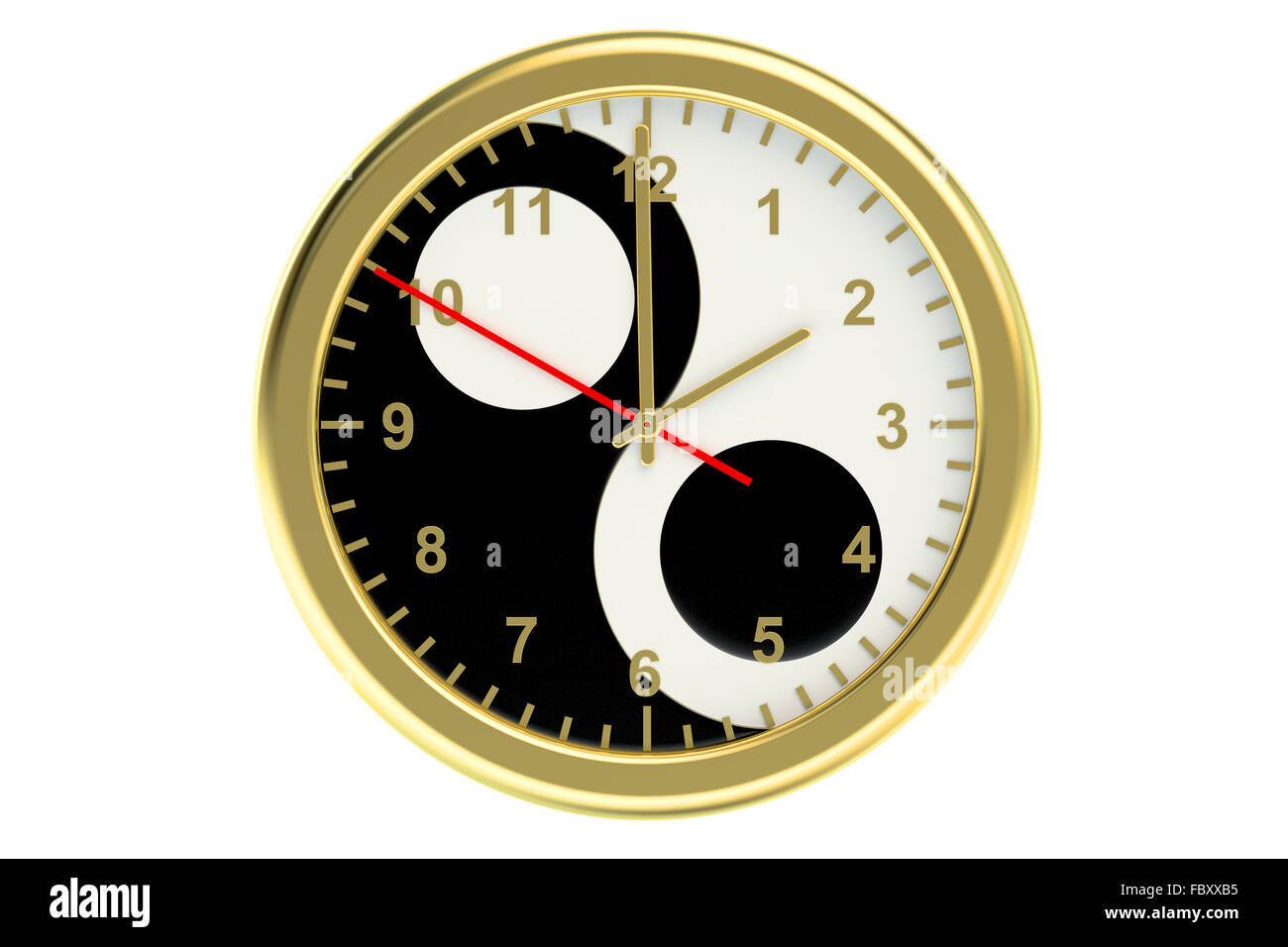 Wall clock with yin yang symbol isolated on white background Stock ...