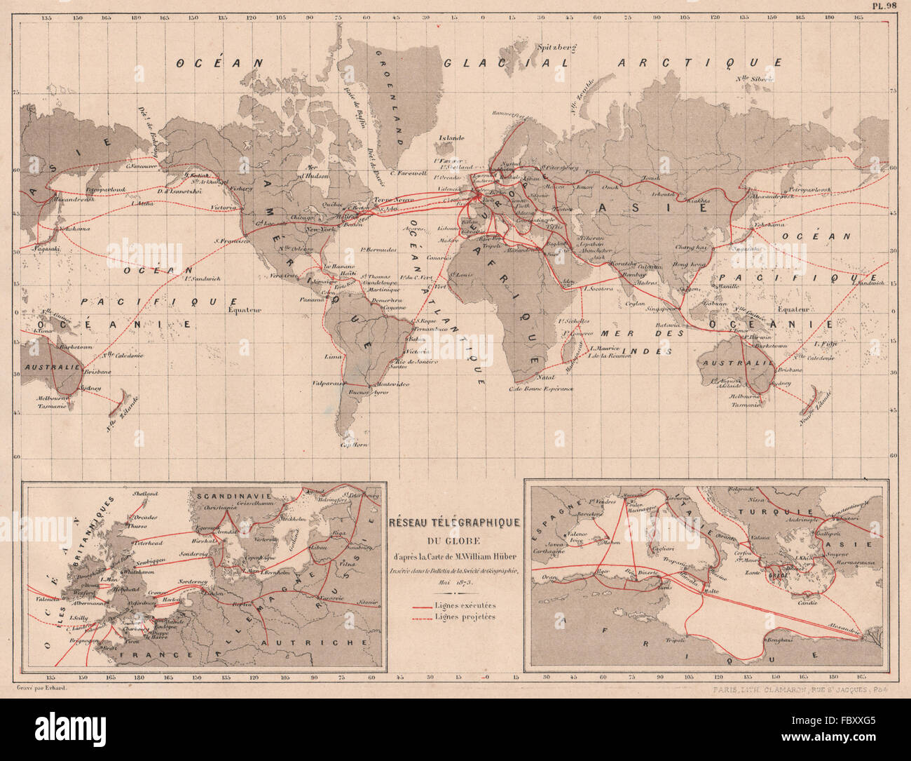 WORLD TELEGRAPH CABLES. Network. In operation & projected. CORTAMBERT ...