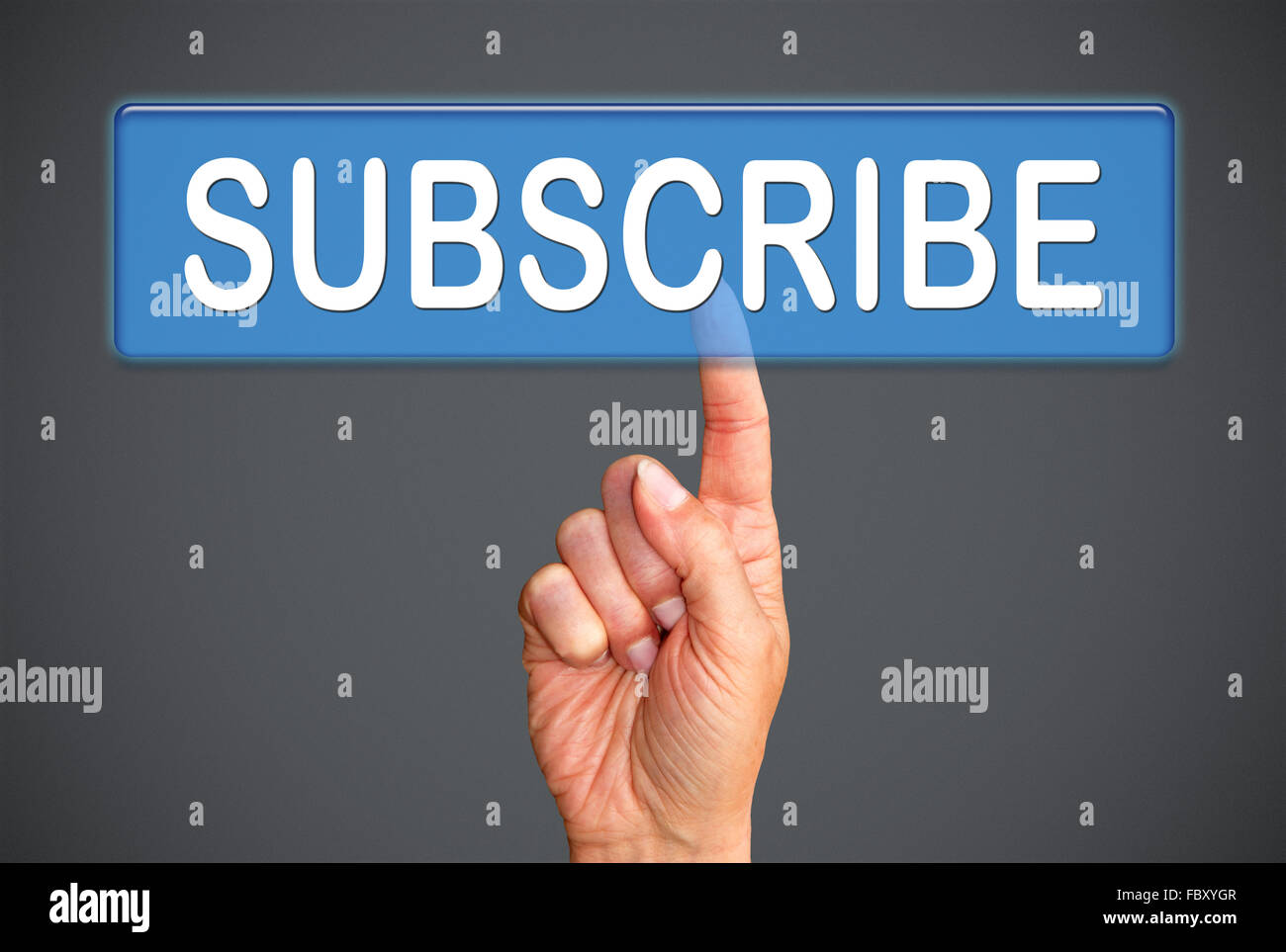 Subscribe - Touchscreen with Hand Stock Photo - Alamy