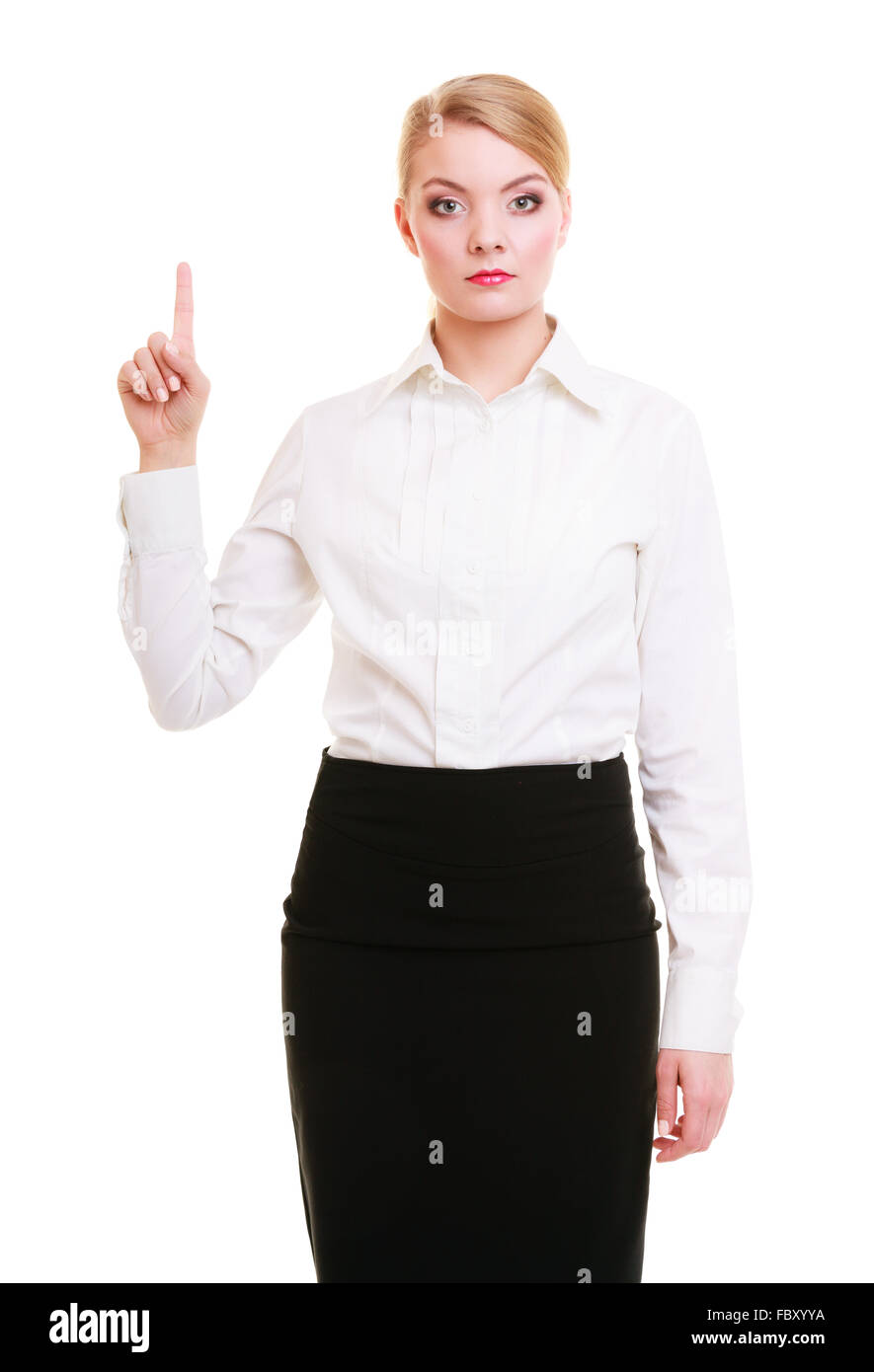 Business woman pressing button or pointing isolated Stock Photo - Alamy Business woman pressing button or pointing isolated Stock Photo - Alamy